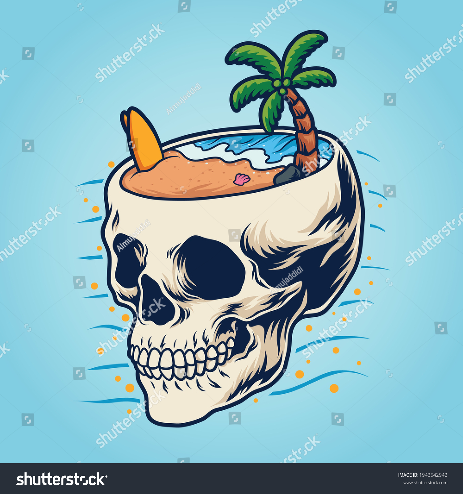 Skull Head Beach Vector Illustration Stock Vector (Royalty Free) 1943542942