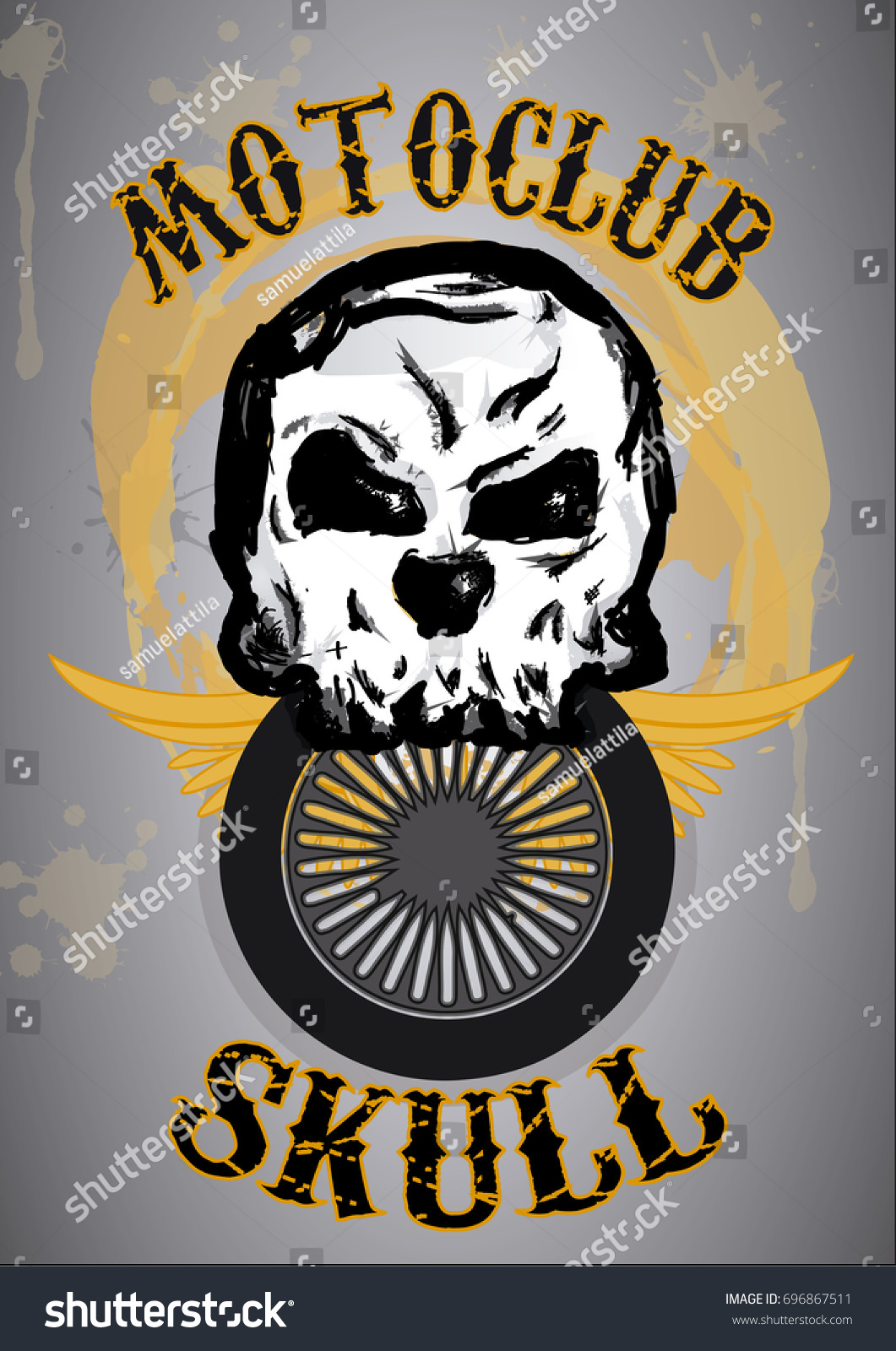 Skull Head Wheel Hand Drawn Stock Vector (Royalty Free) 696867511 ...