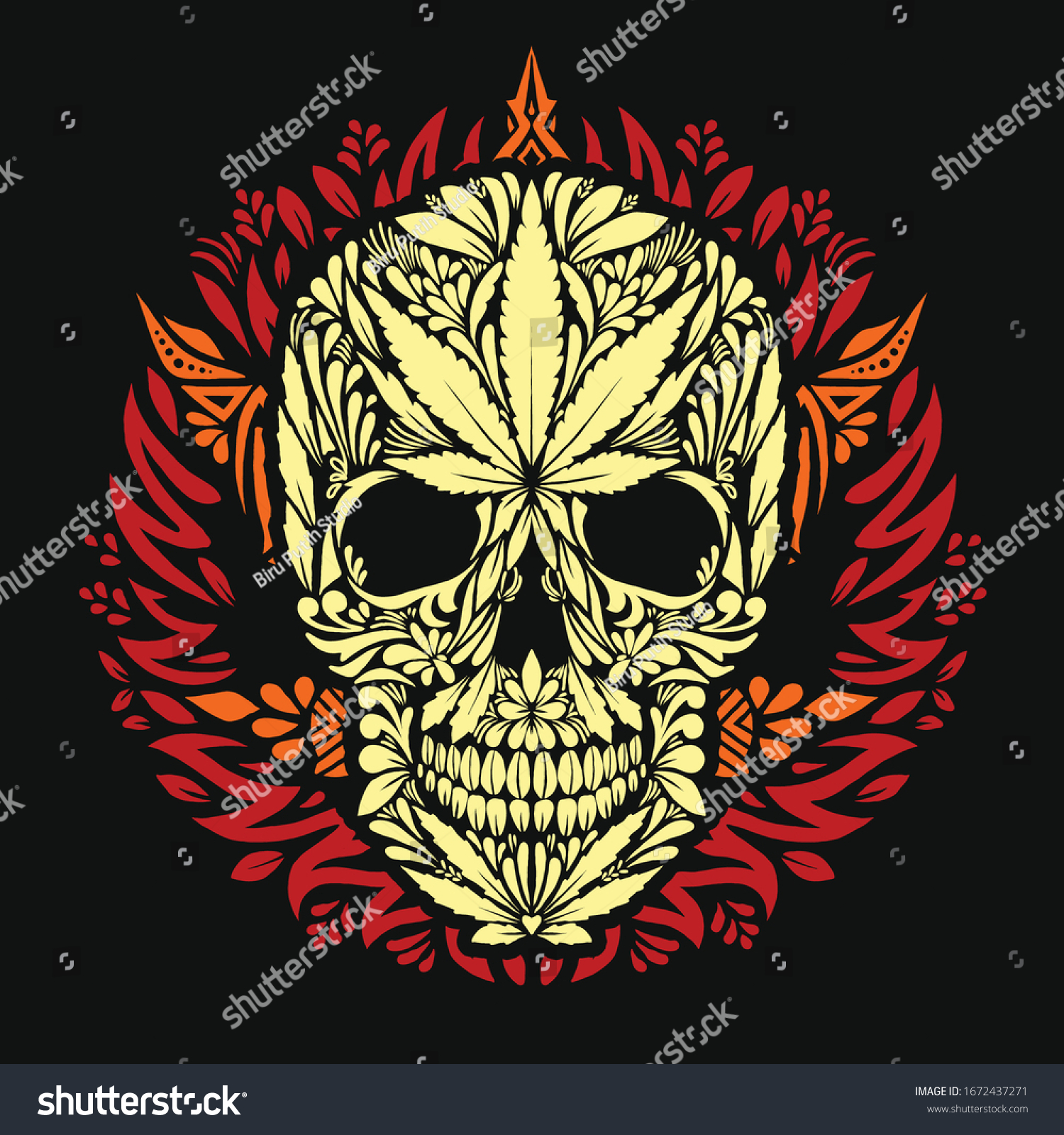 Skull Marijuana Cannabis Decorative Pattern Vector Stock Vector ...
