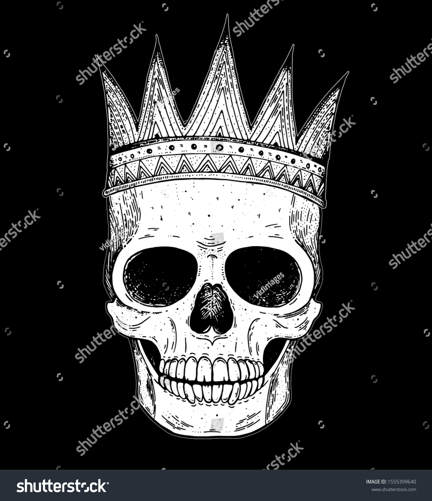 Skull King Hand Drawn Illustration Tattoo Stock Vector Royalty Free