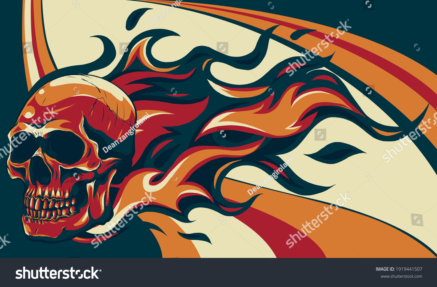 Skull On Fire Flames Vector Illustration Stock Vector (Royalty Free ...
