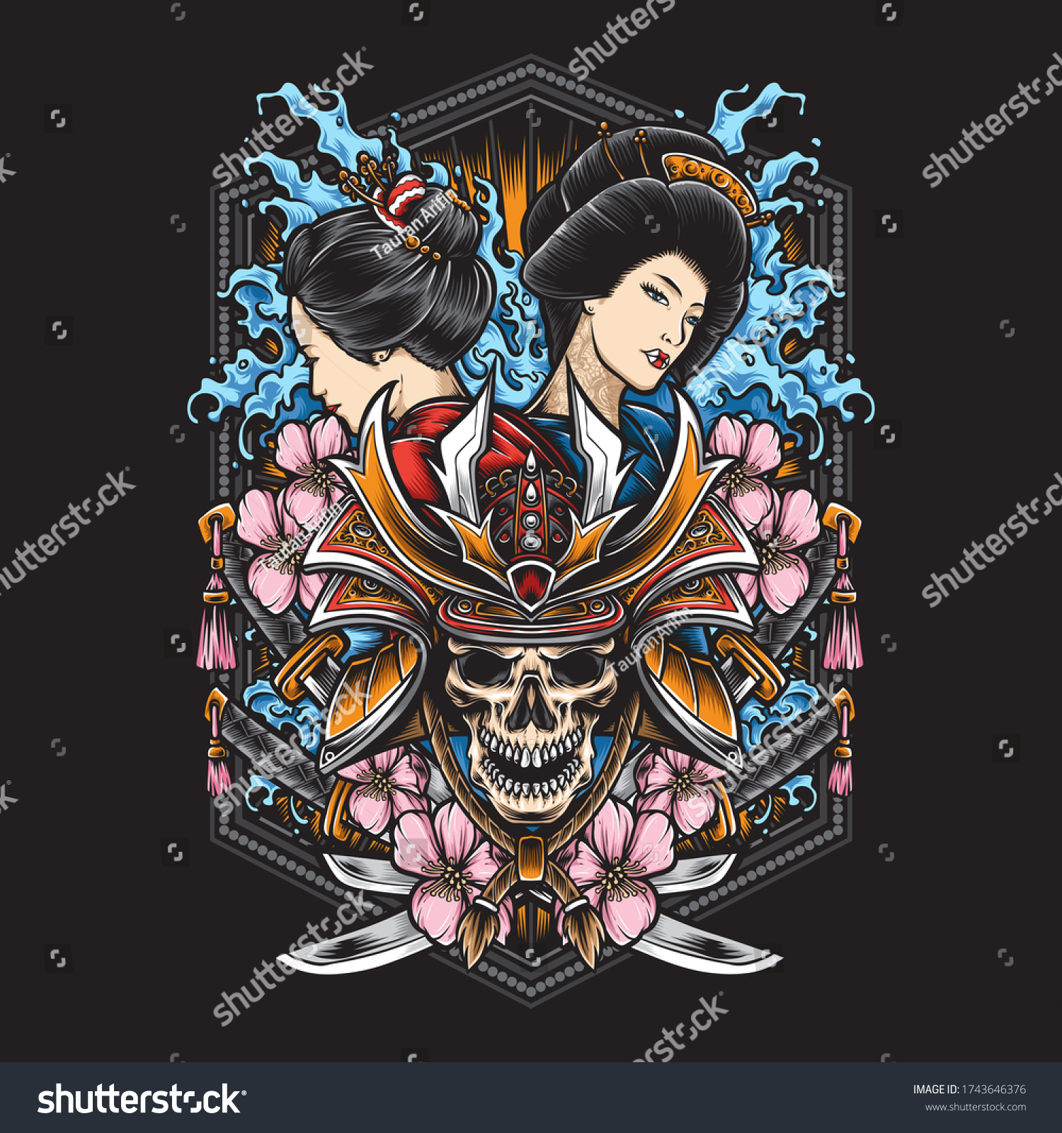 Skull Samurai Geisha Vector Illustration: Vector có sẵn (miễn phí bản ...