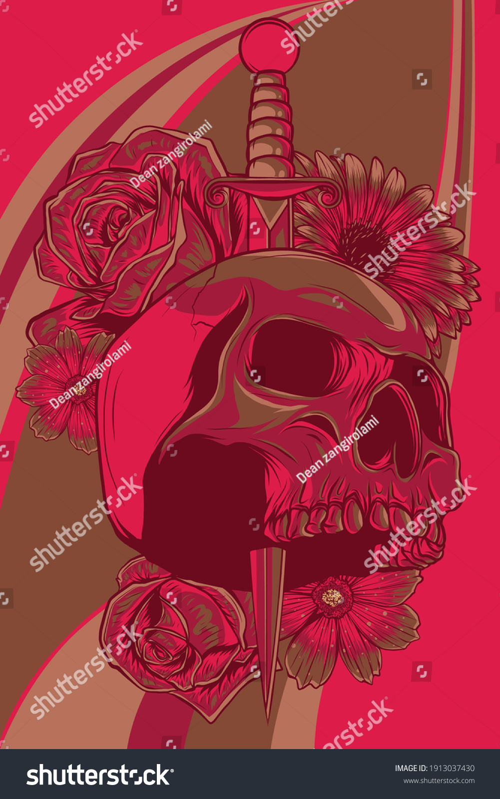 Skull Stabbed By Dagger Vector Illustration Stock Vector (Royalty Free ...