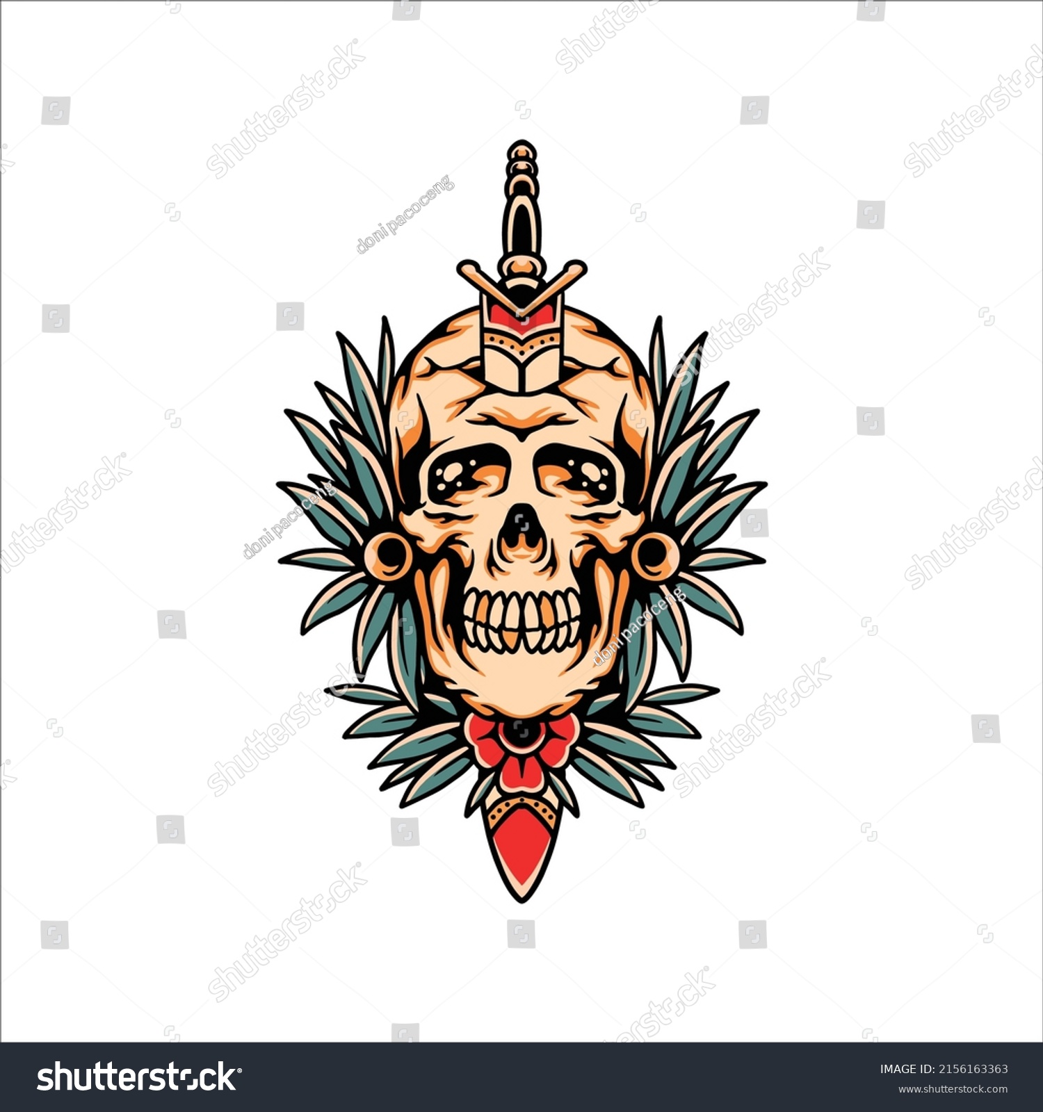 Skull Tattoo Illustration Vector Design Stock Vector (Royalty Free ...