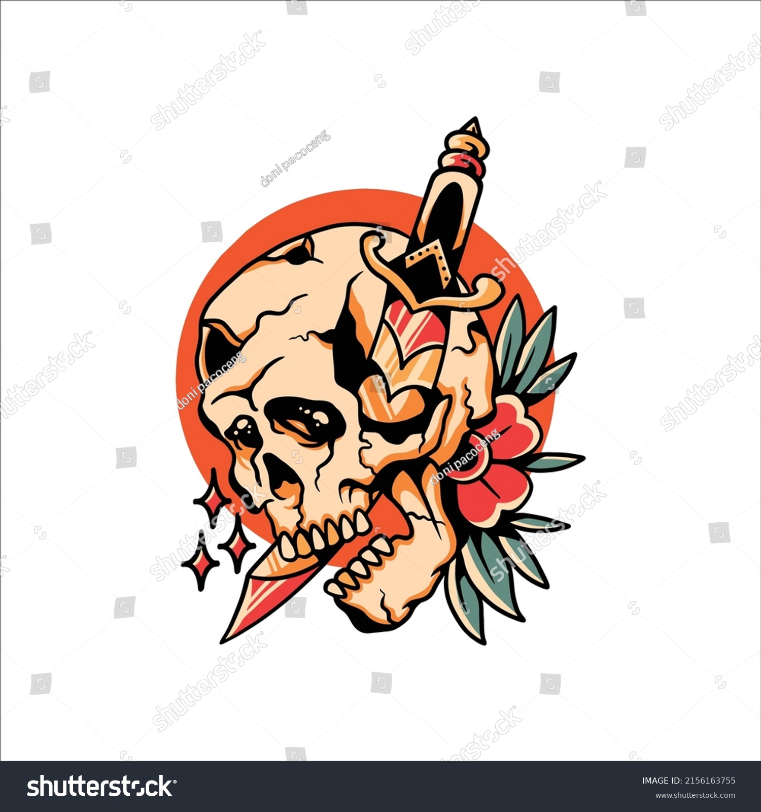 Skull Tattoo Illustration Vector Design Stock Vector (Royalty Free ...