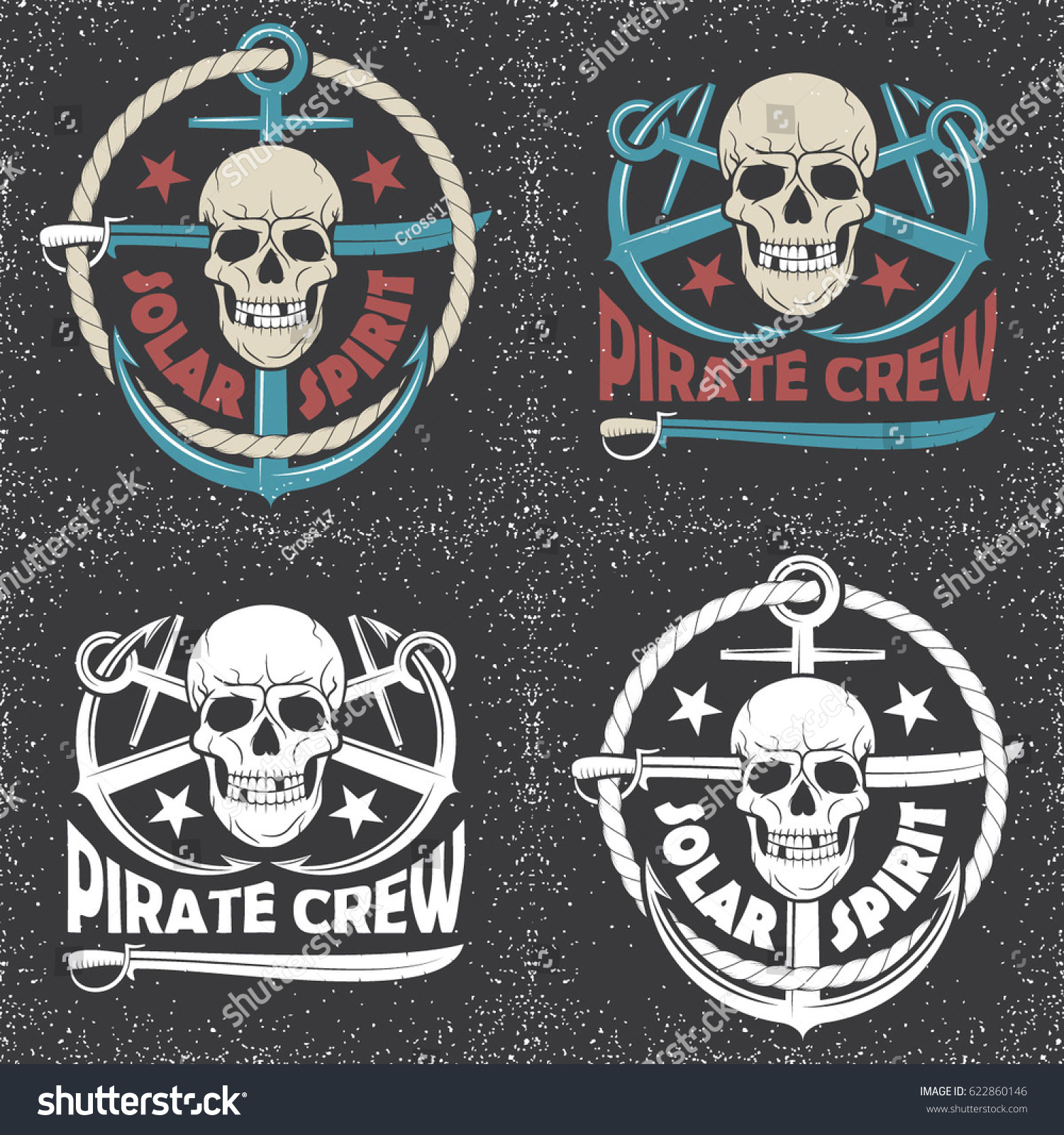 Skull Vector Logos Pirates Tattoos Set 스톡 벡터(로열티 프리) 622860146 ...
