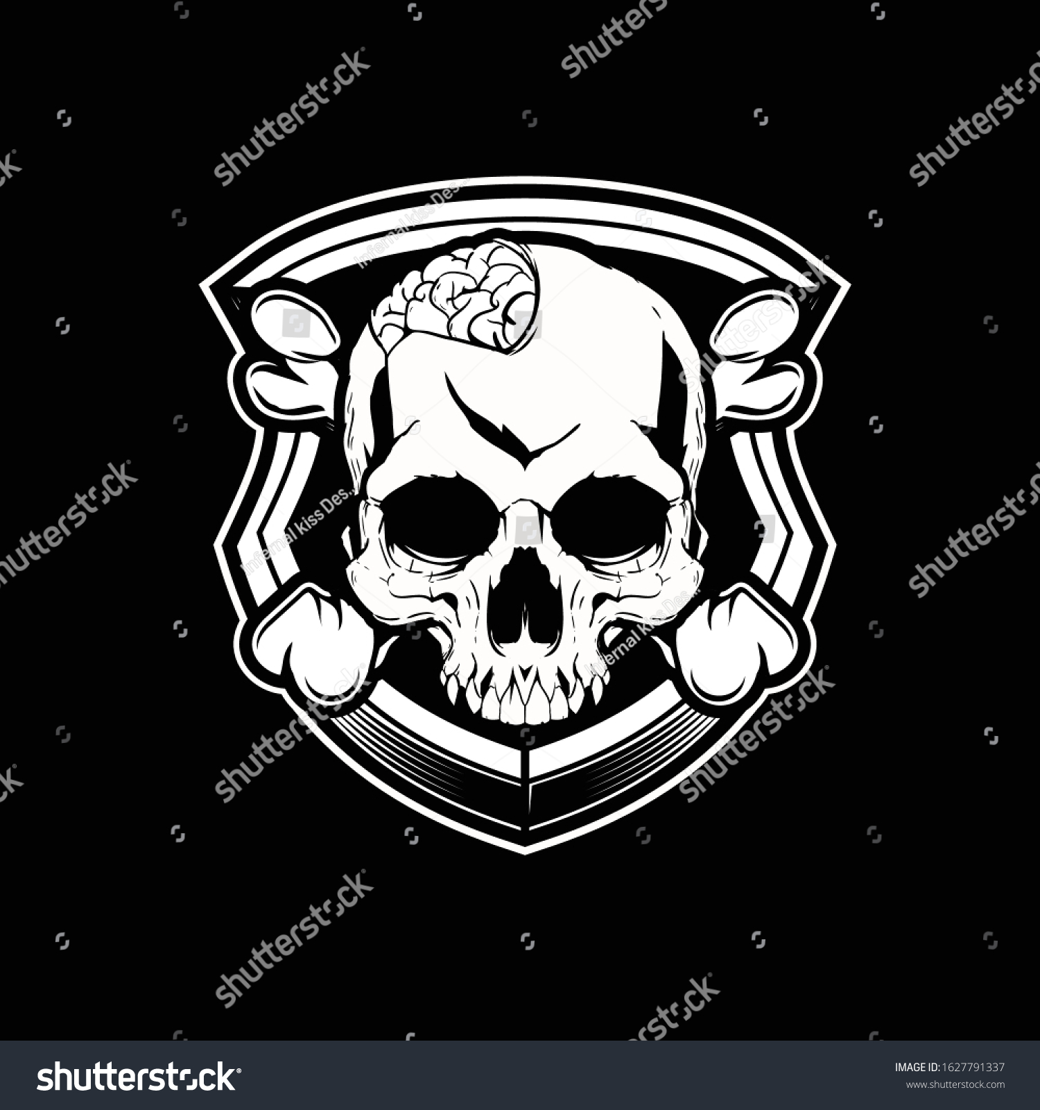 Skull Open Brain Vector Crest Logo Stock Vector (Royalty Free ...