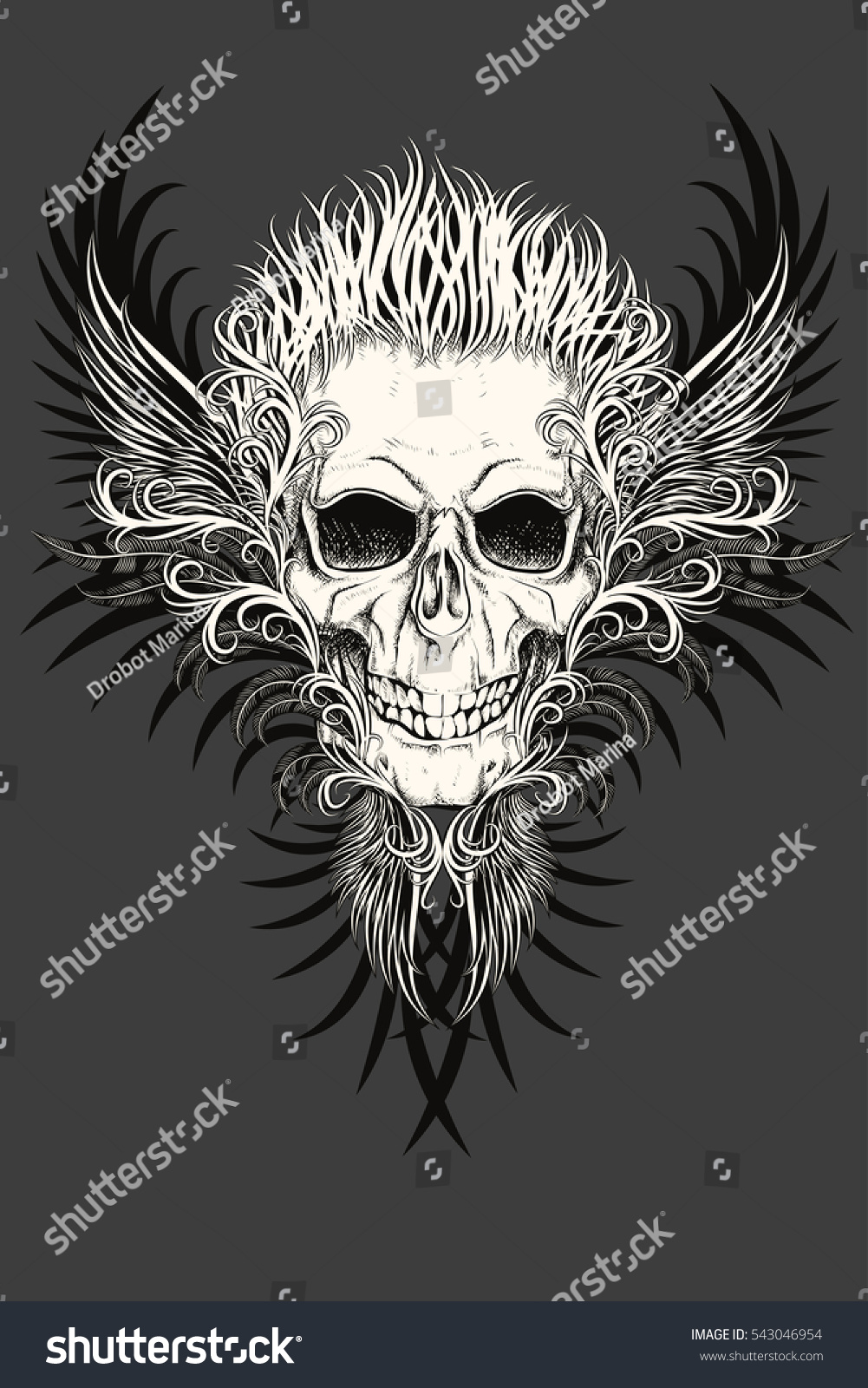 Skull Wings Patterns Feathers Stock Vector (Royalty Free) 543046954 ...