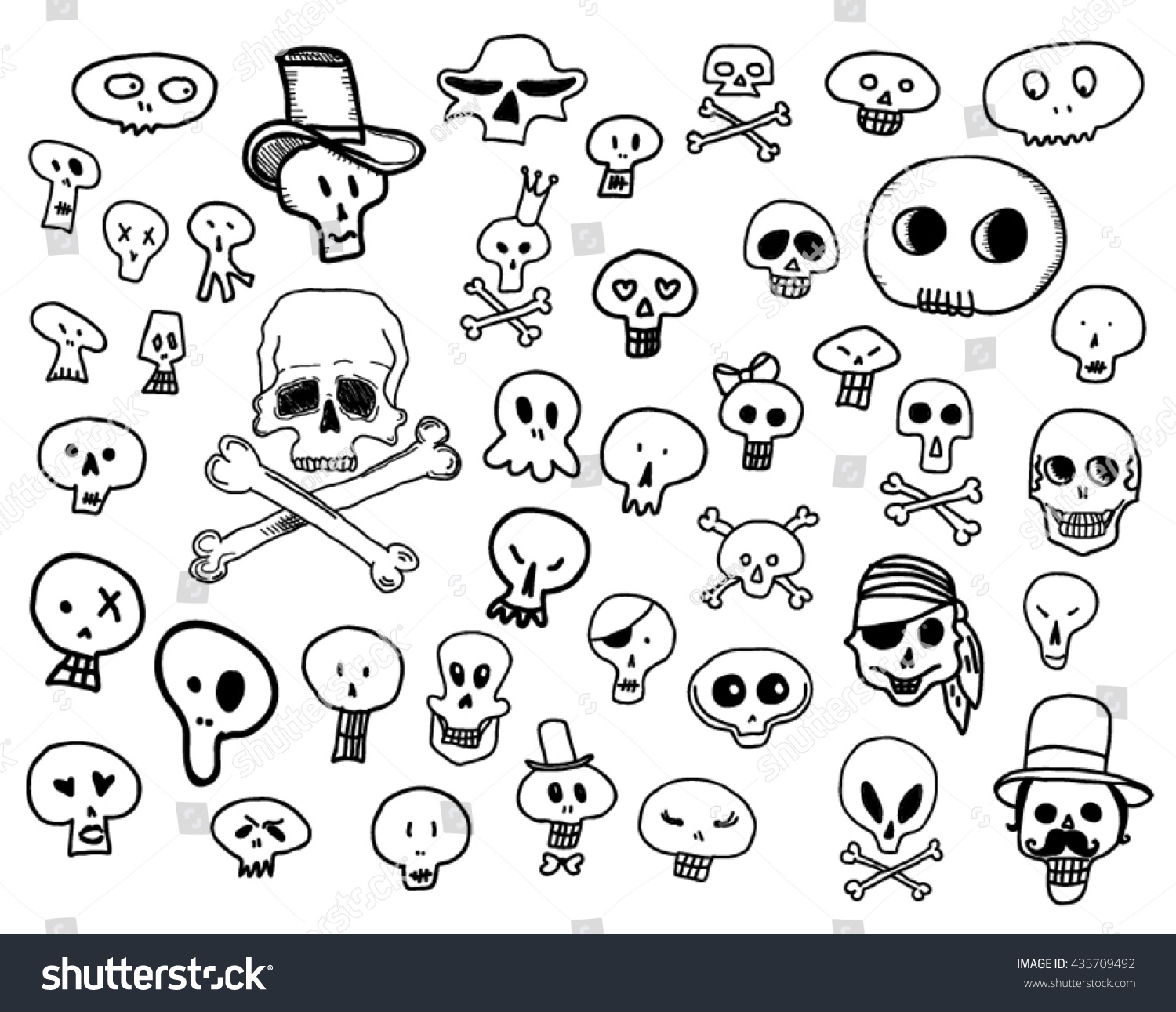 Skulls Doodles Stock Vector (Royalty Free) 435709492 | Shutterstock