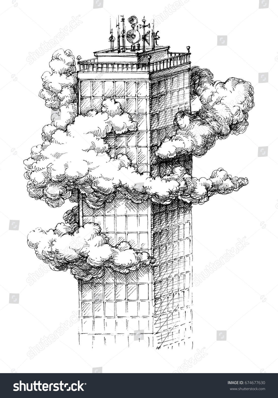 Skyscraper Clouds Sketch Stock Vector (Royalty Free) 674677630