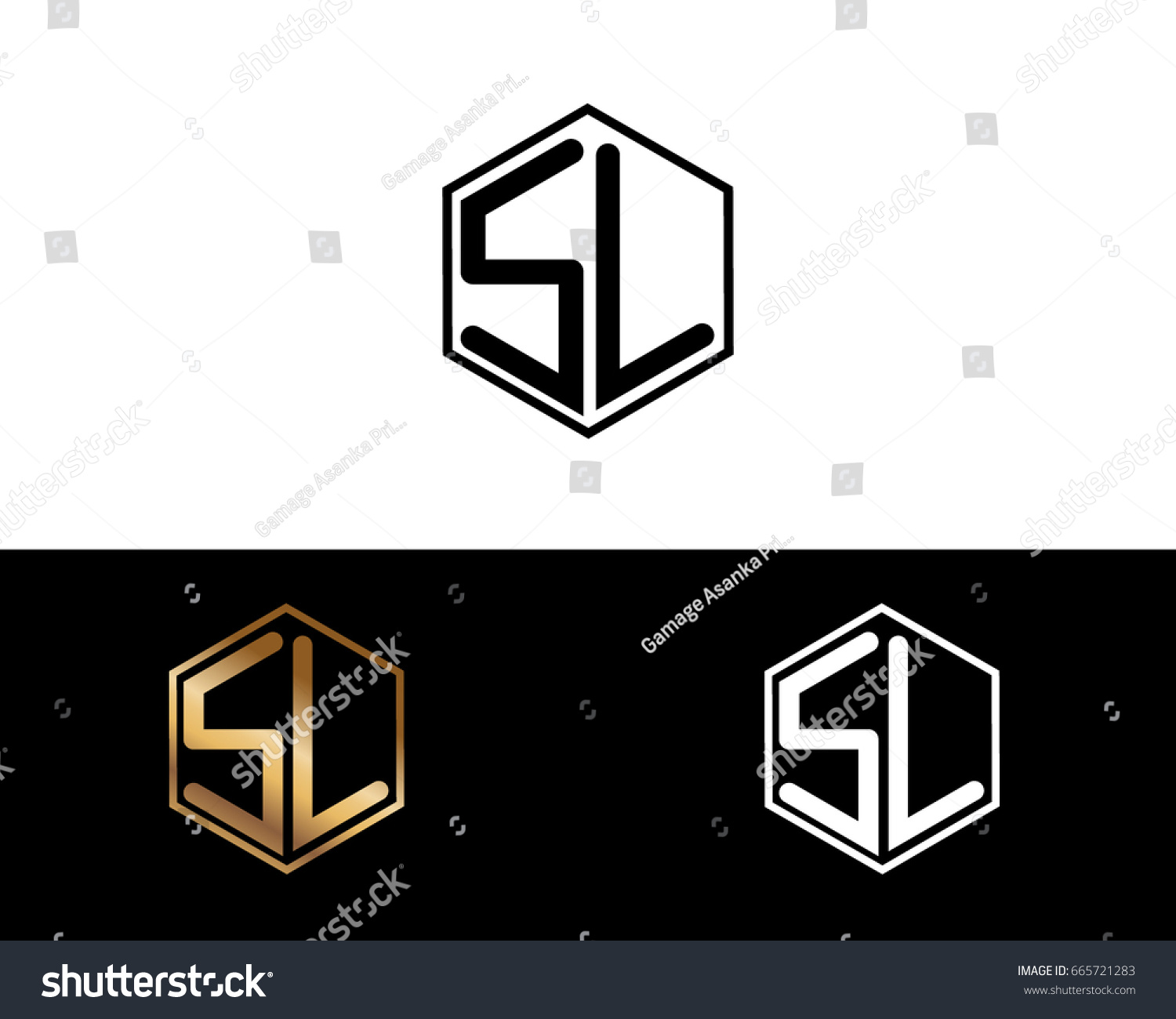 Sl Letters Linked Hexagon Shape Logo: vector de stock (libre de ...