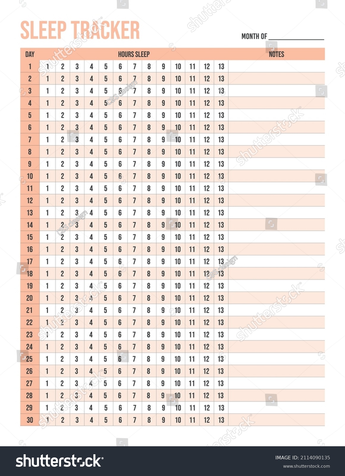 Sleep Tracker Printable Monthly Planner Stock Vector (Royalty Free ...