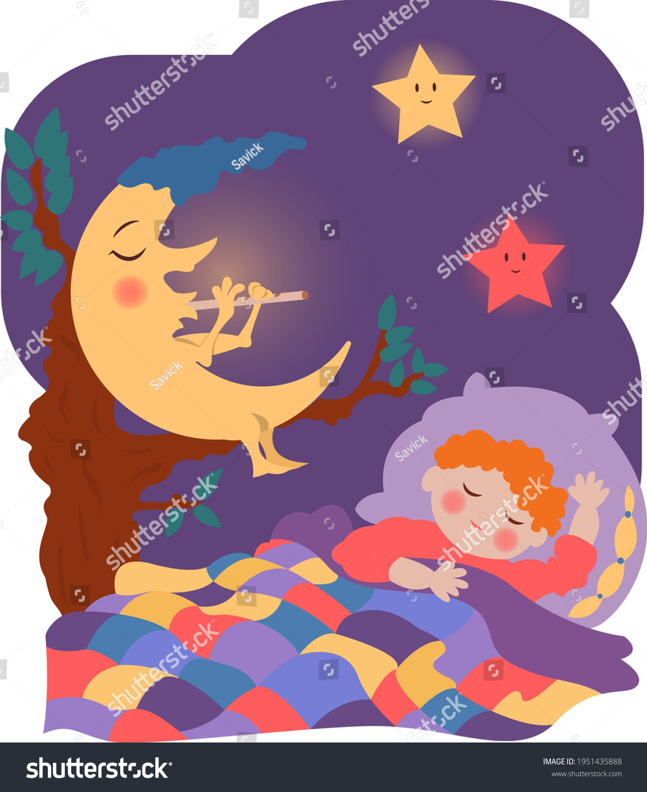 Sleeping Boy Moon Vector Illustration Stock Vector (Royalty Free ...