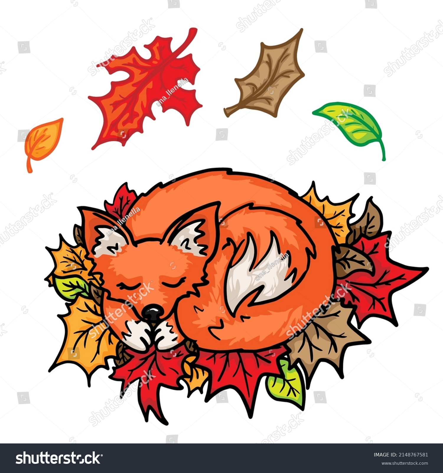 Sleeping Fox Vector Illustration Isolated On Stock Vector (Royalty Free ...
