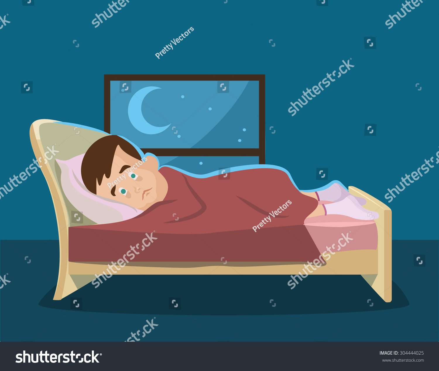 Sleepless Man Vector Flat Cartoon Illustration Stock Vector (Royalty ...
