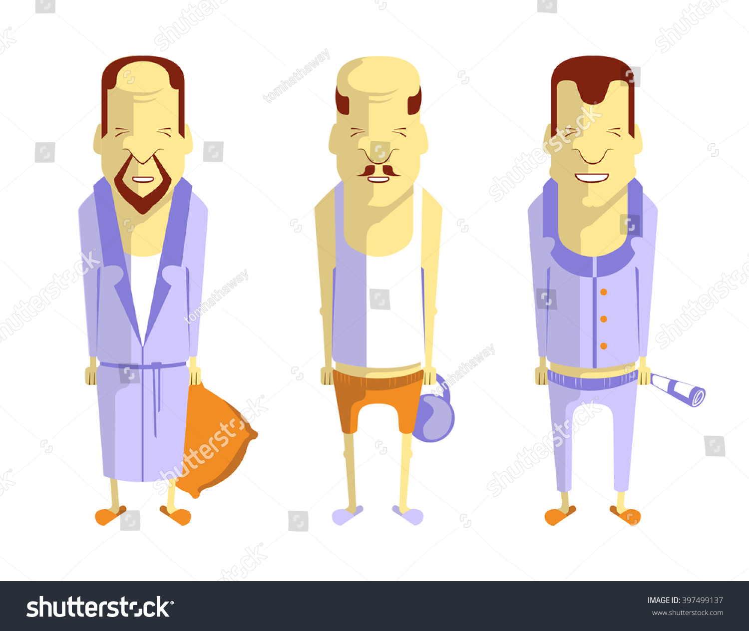 Sleepy Men Cartoon Vector Flat Illustration Stock Vector (Royalty Free ...