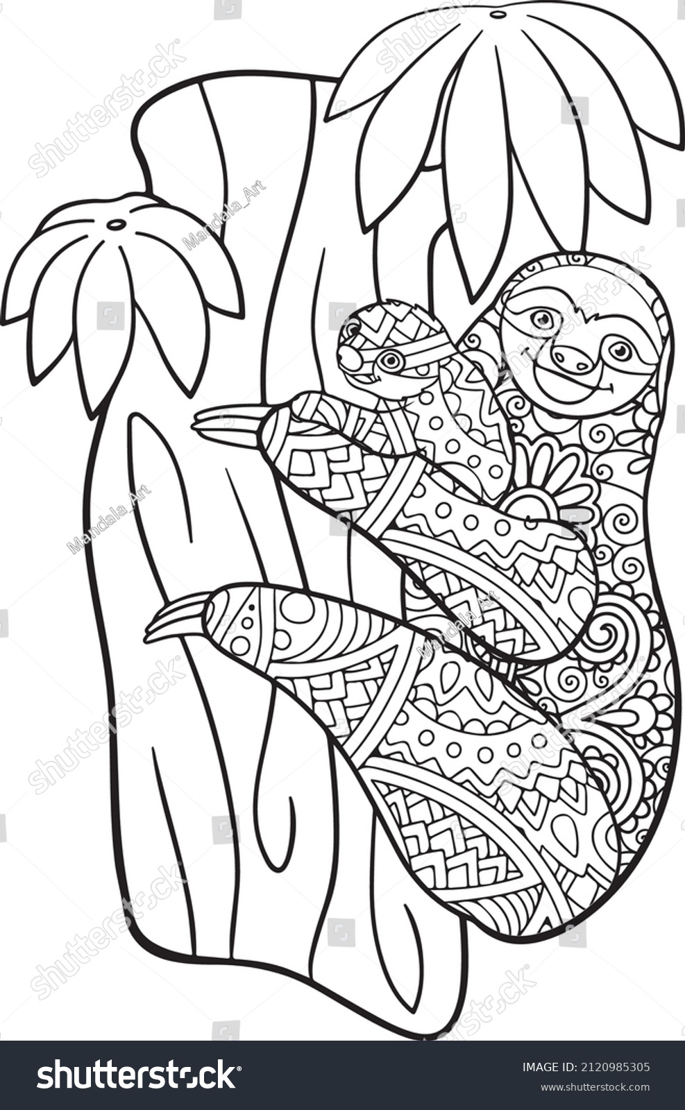 Sloth Mandala Vector Coloring Page Stock Vector (Royalty Free) 2120985305