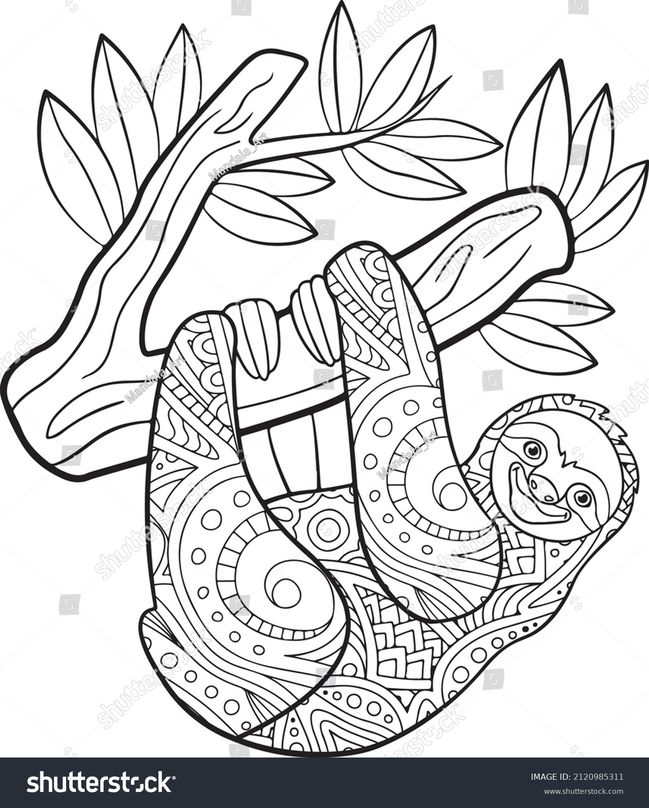 Sloth Mandala Vector Coloring Page Stock Vector (Royalty Free) 2120985311
