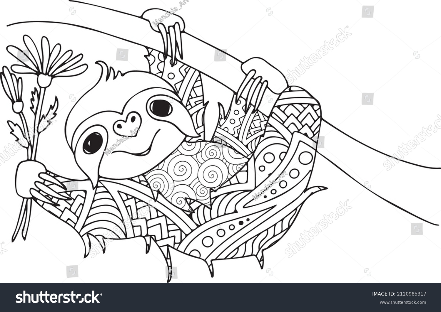 Sloth Mandala Vector Coloring Page Stock Vector (Royalty Free) 2120985317