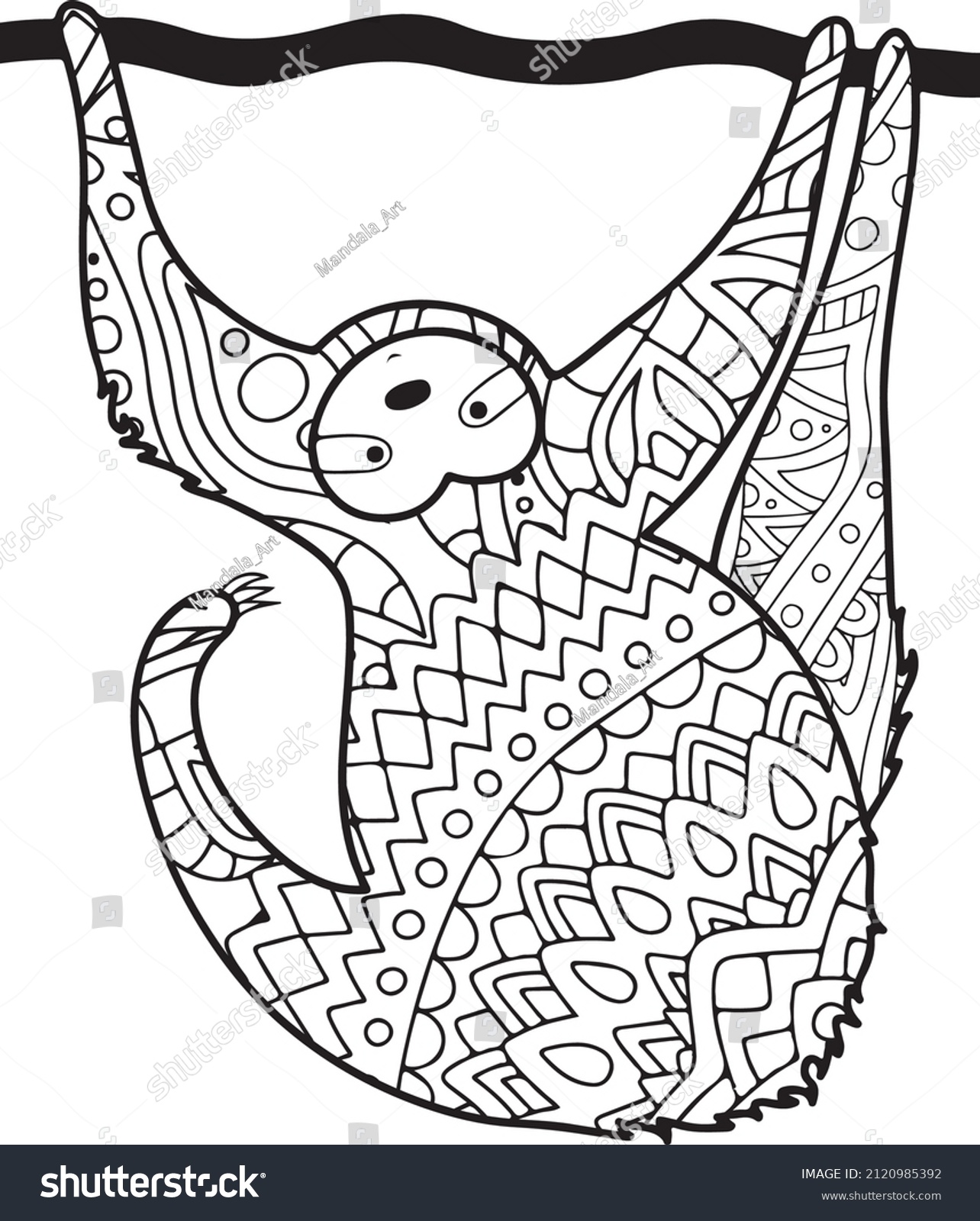 Sloth Mandala Vector Coloring Page Stock Vector (Royalty Free) 2120985392