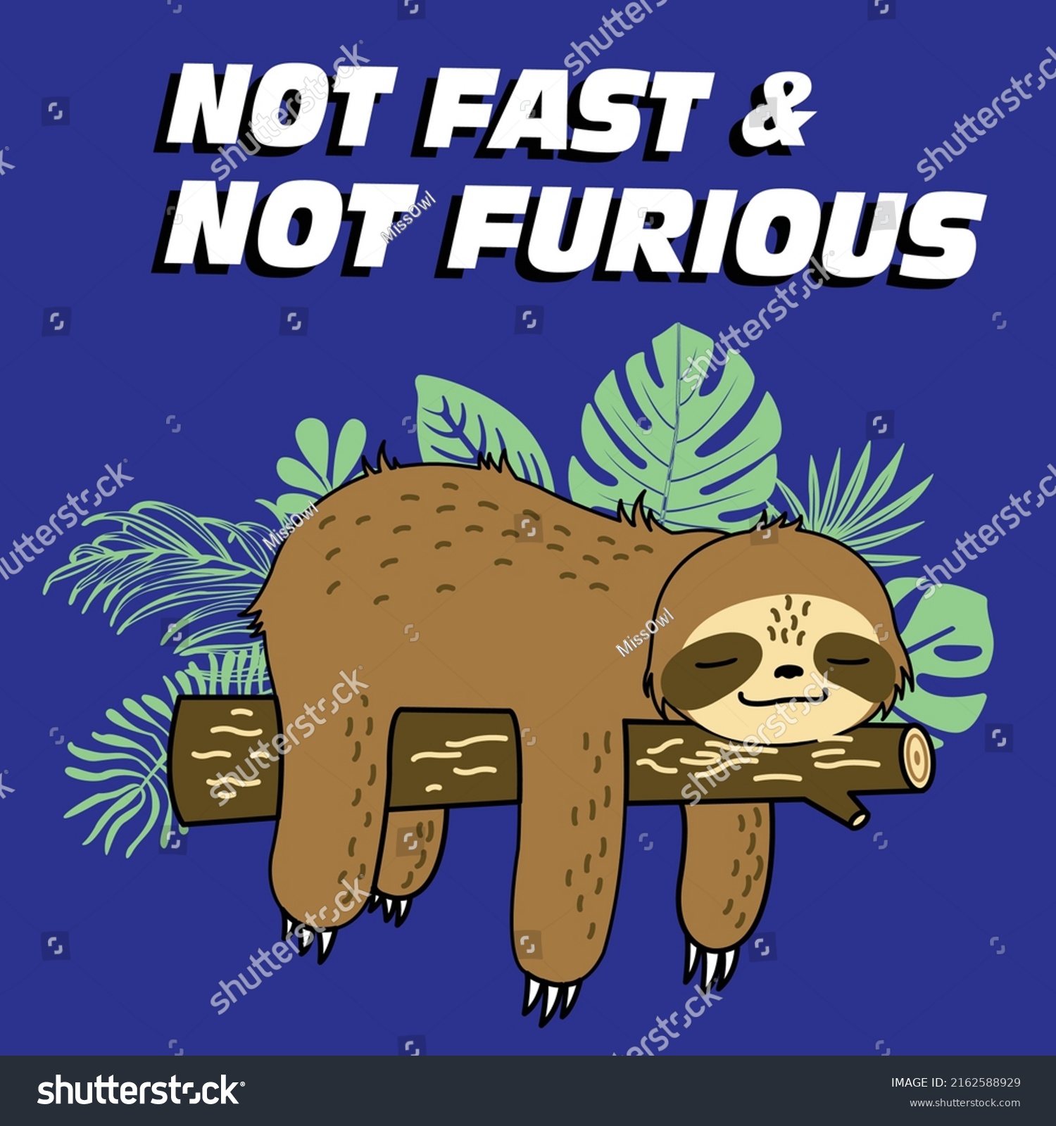 Sloth Not Fast Furious Vector Stock Vector (Royalty Free) 2162588929 ...
