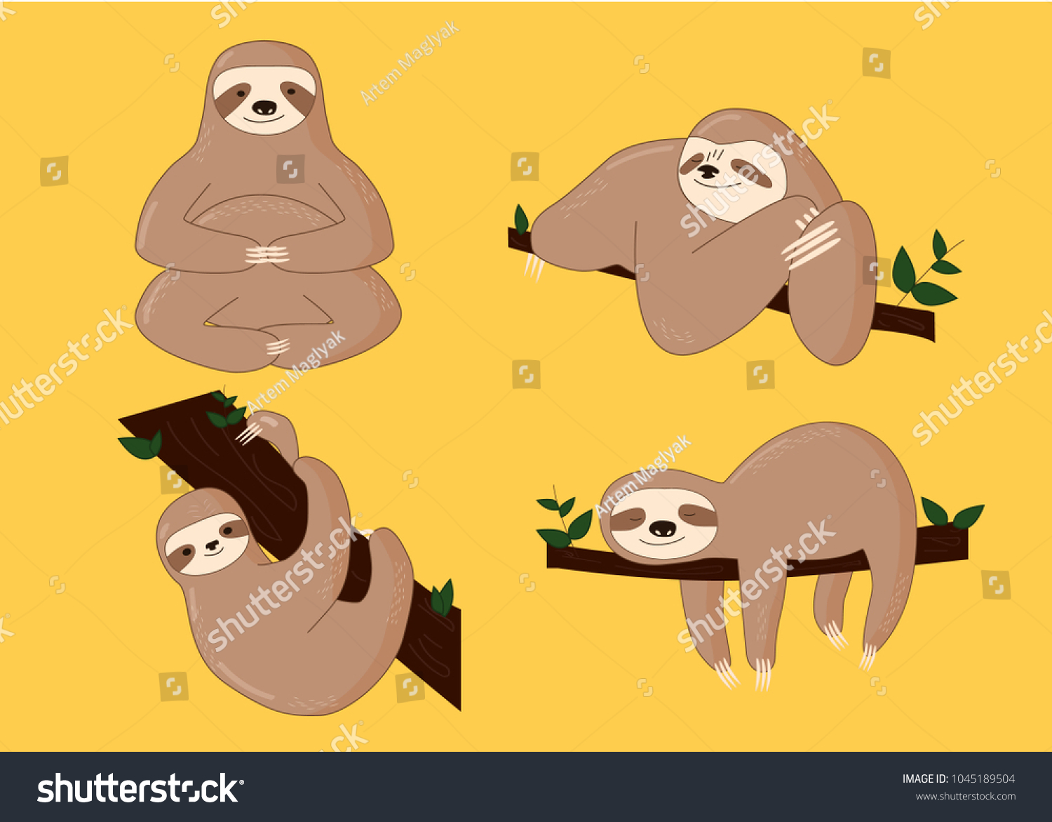 Sloth Poses Cartoon Vector Illustration Stock Vector (Royalty Free ...