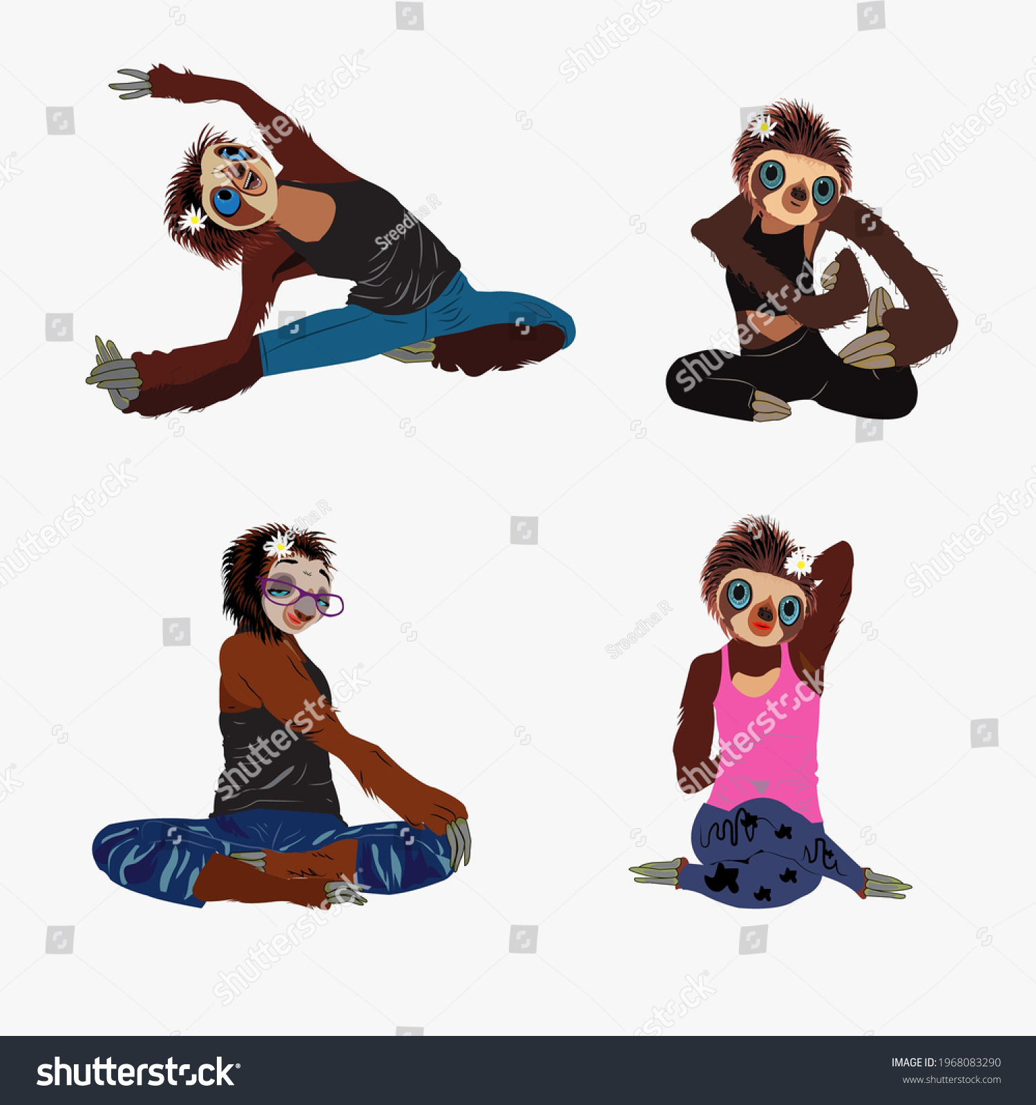 Sloth Yoga Poses Vector Illustration Stock Vector (Royalty Free ...
