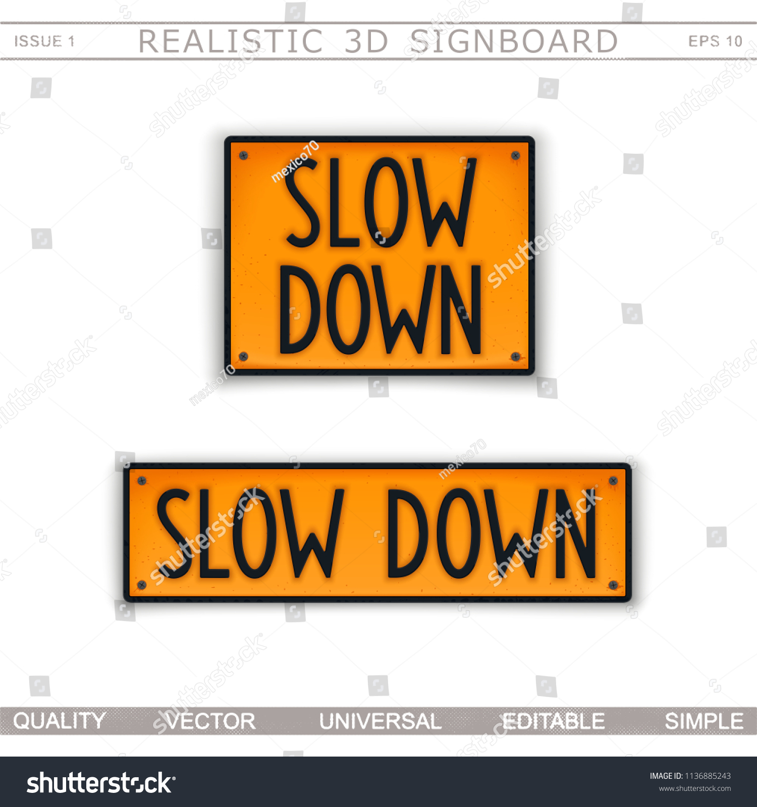 Slow Down Road Sign Top View Stock Vector (Royalty Free) 1136885243