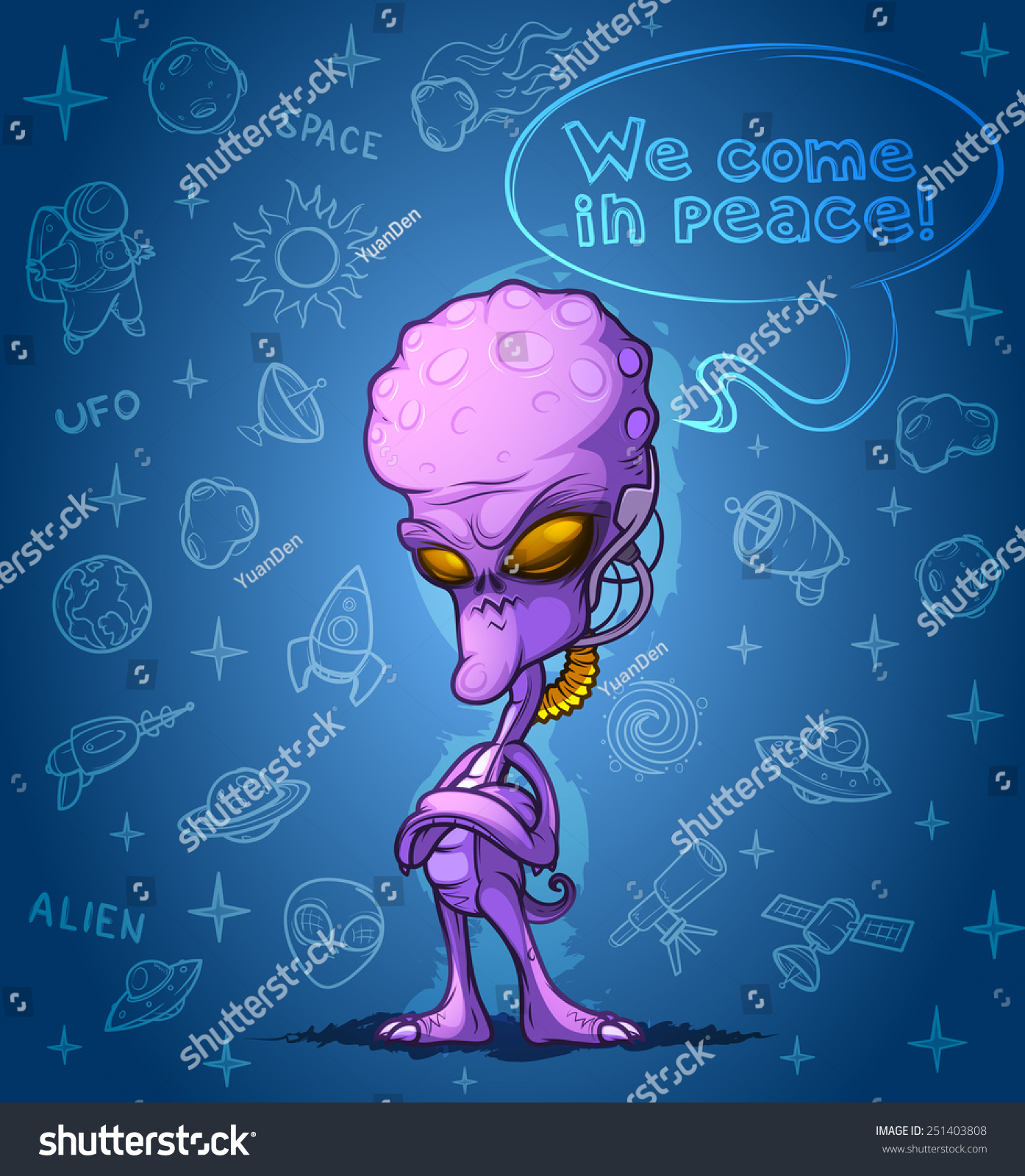 Small Alien Space Invader Big Head Stock Vector (Royalty Free) 251403808