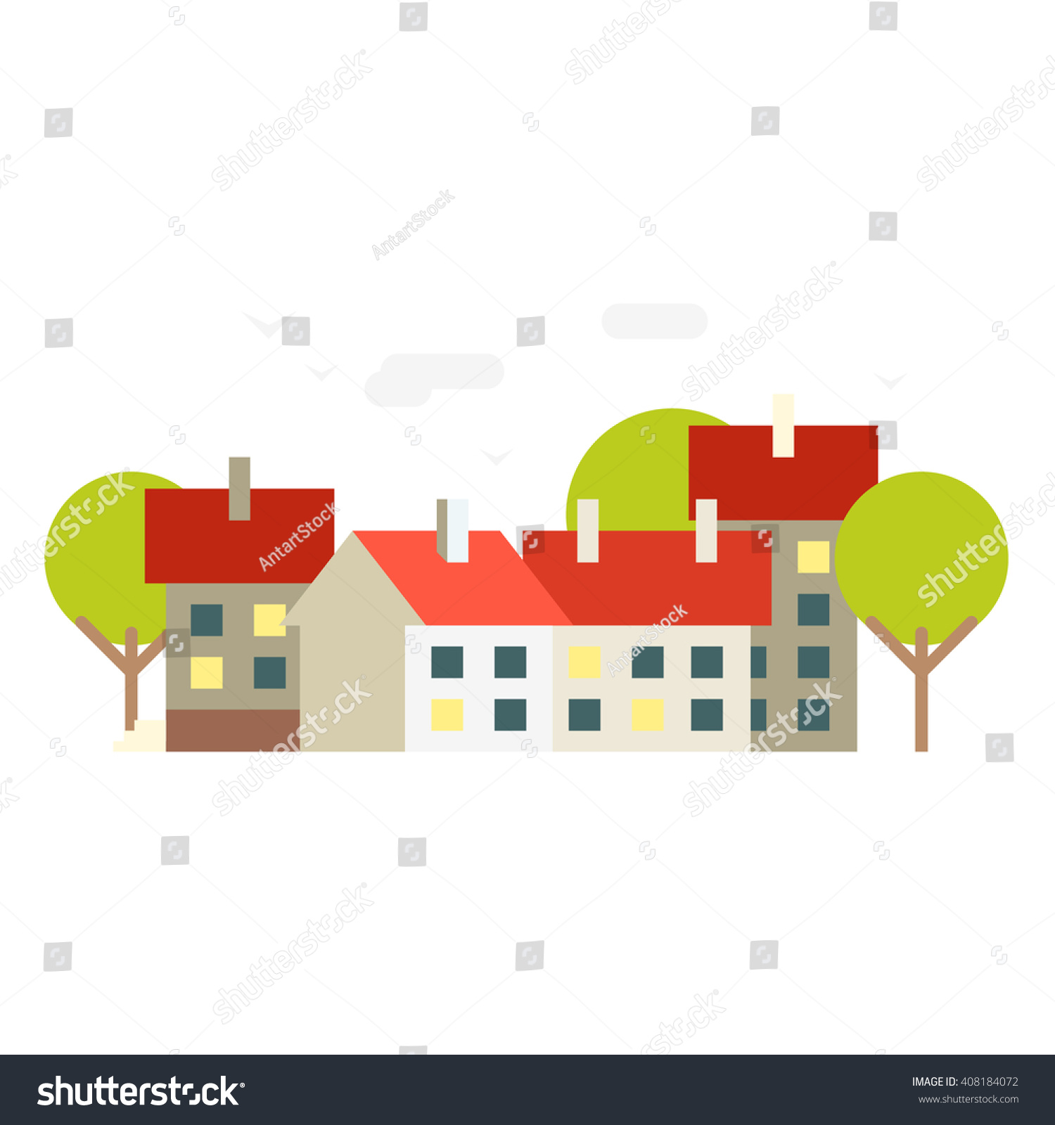 Small Town Vector Flat Illustration Buildings Stock Vector (Royalty ...
