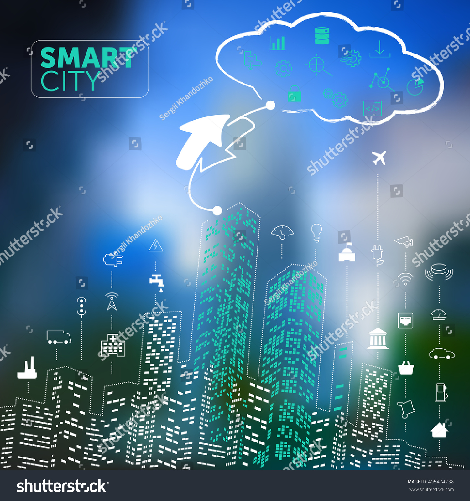 Smart City Concept On Blurred Background Stock Vector (Royalty Free ...