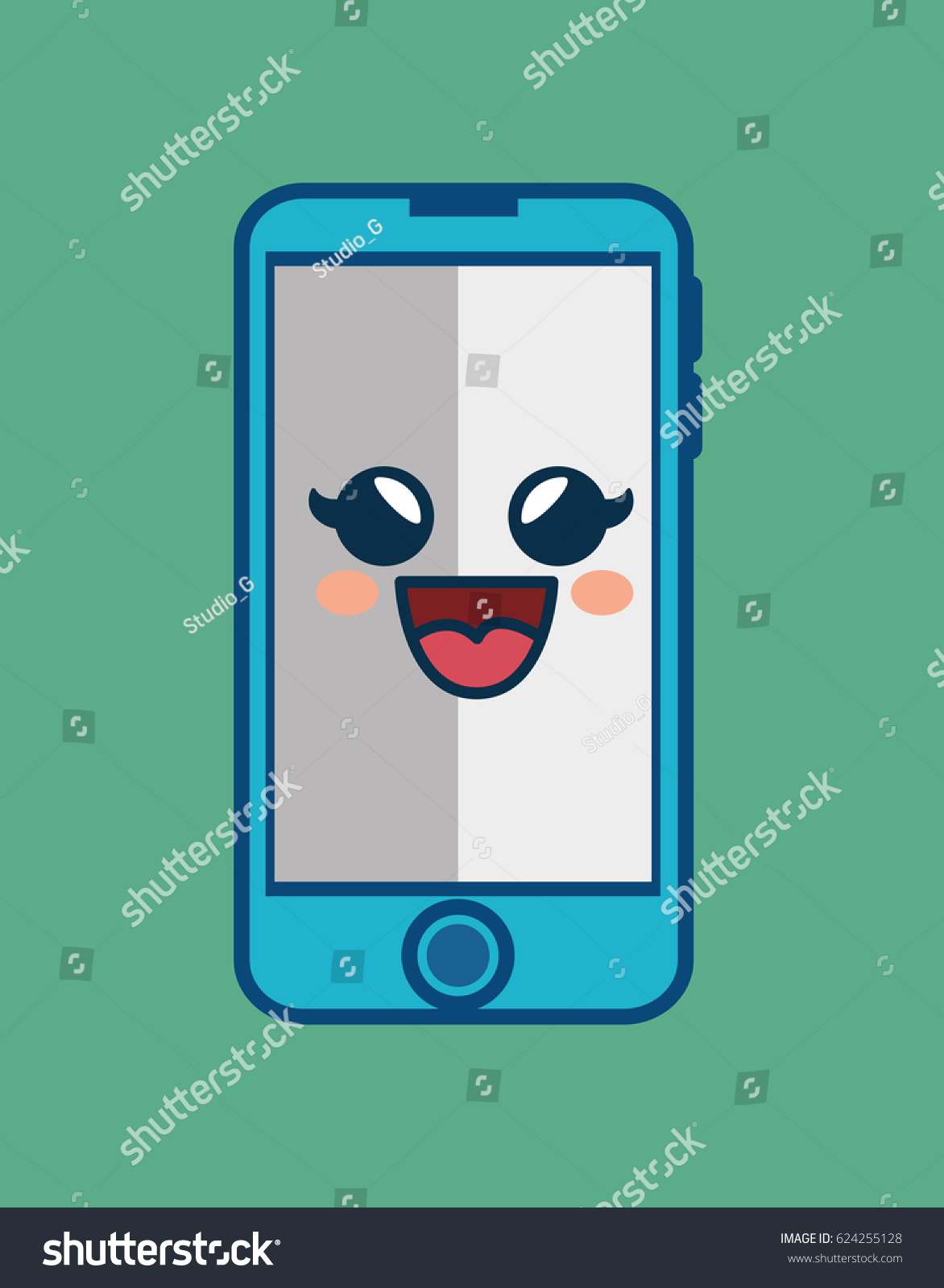 Smartphone Comic Character Icon Stock Vector (Royalty Free) 624255128