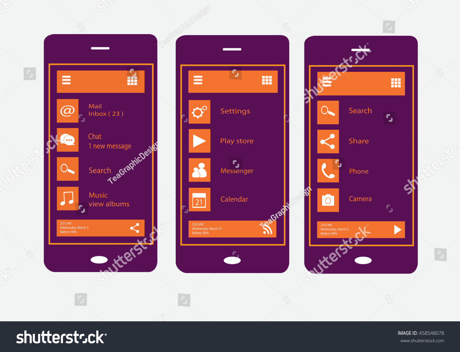 Smartphones Interface Vector Orange Color Stock Vector (Royalty Free ...