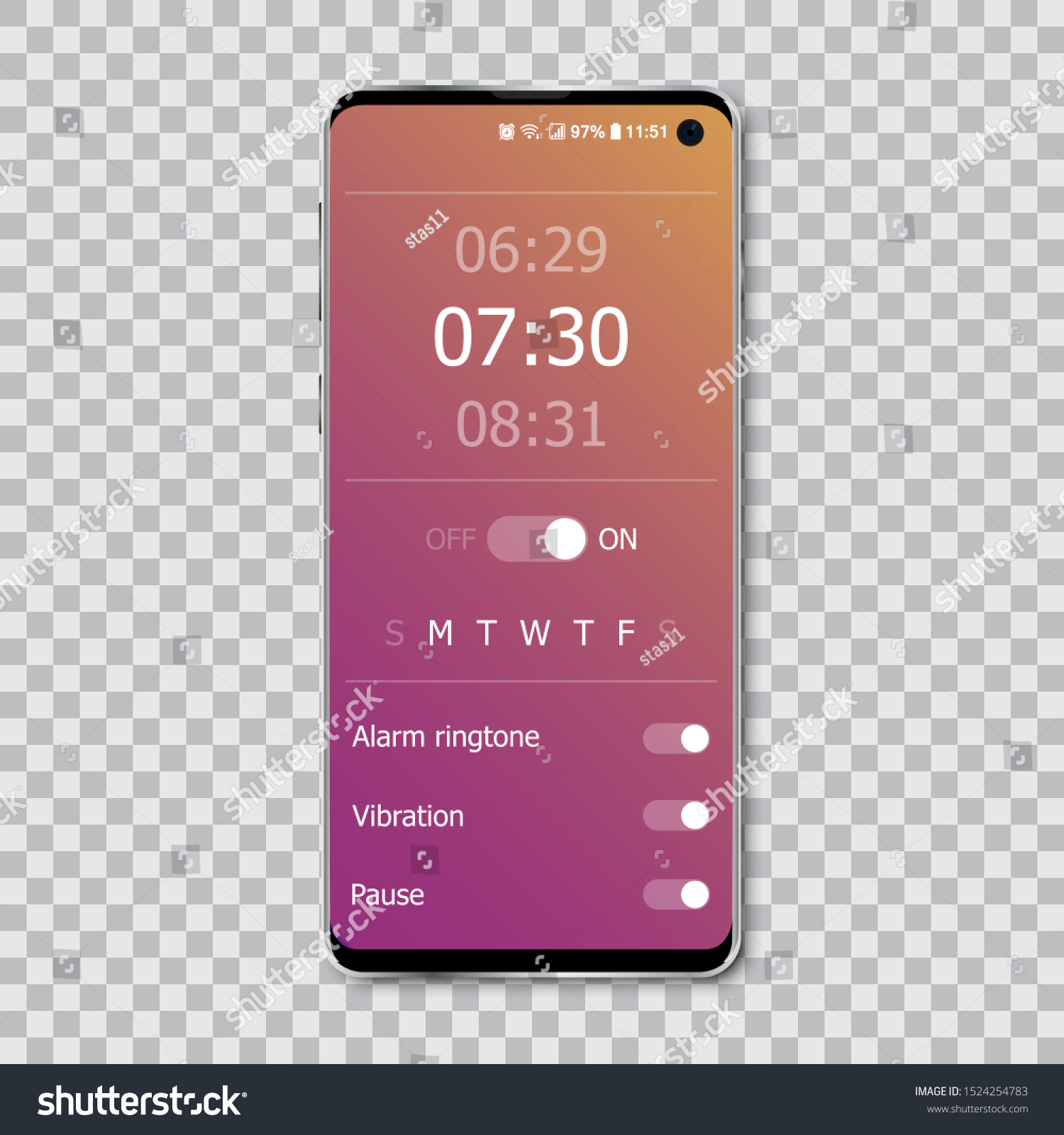 Smartphones Mockup Alarm Interface Vector Illustration Stock Vector ...