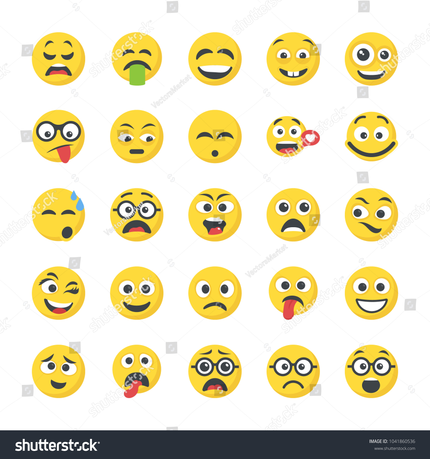Smiley Flat Icons Set Stock Vector (Royalty Free) 1041860536