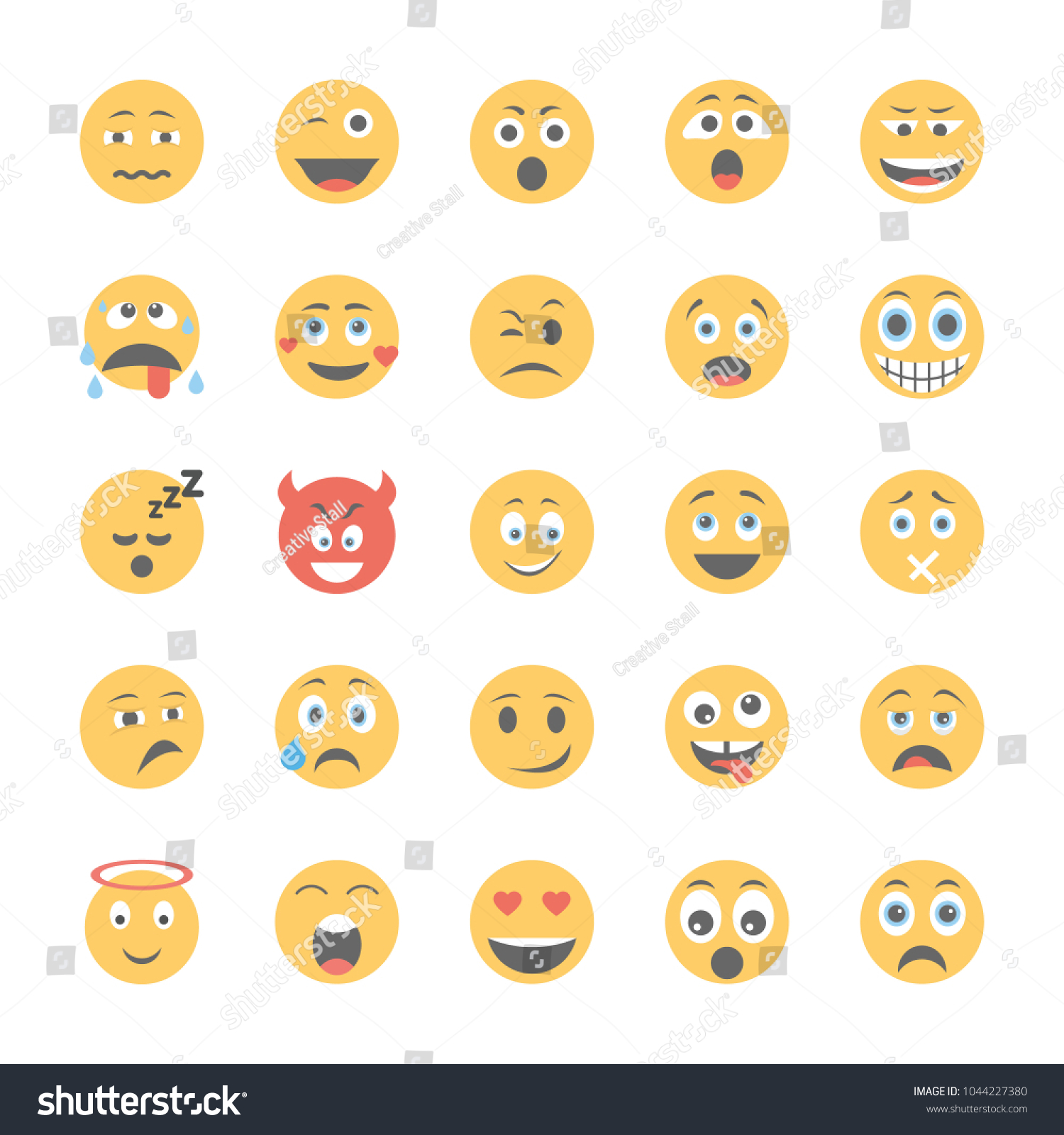 Smiley Flat Icons Set 2 Stock Vector (Royalty Free) 1044227380