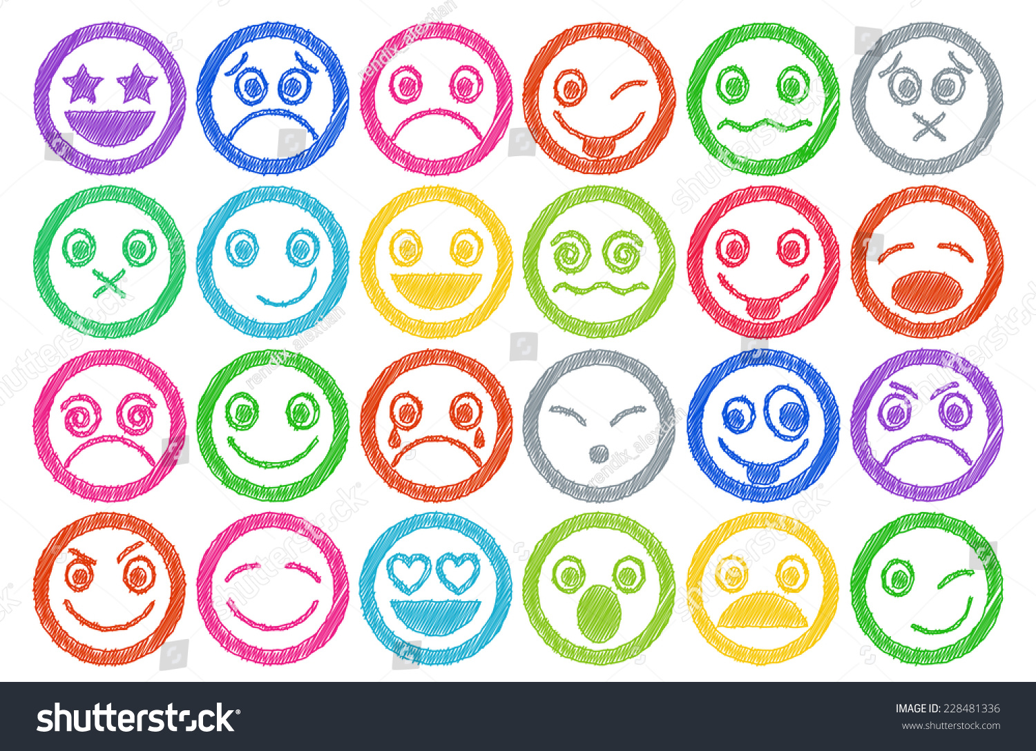 Smiley Icons Colored Pen Shading Effect Stock Vector (Royalty Free ...