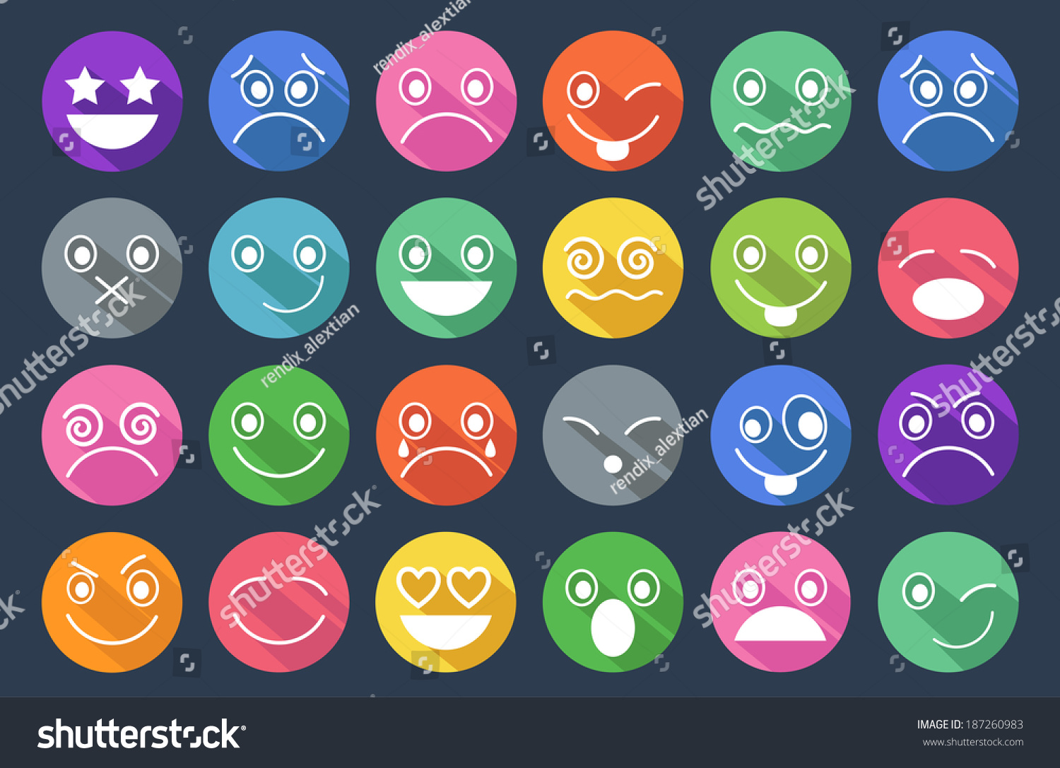 Smiley Icons Flat Design Set Stock Vector (Royalty Free) 187260983