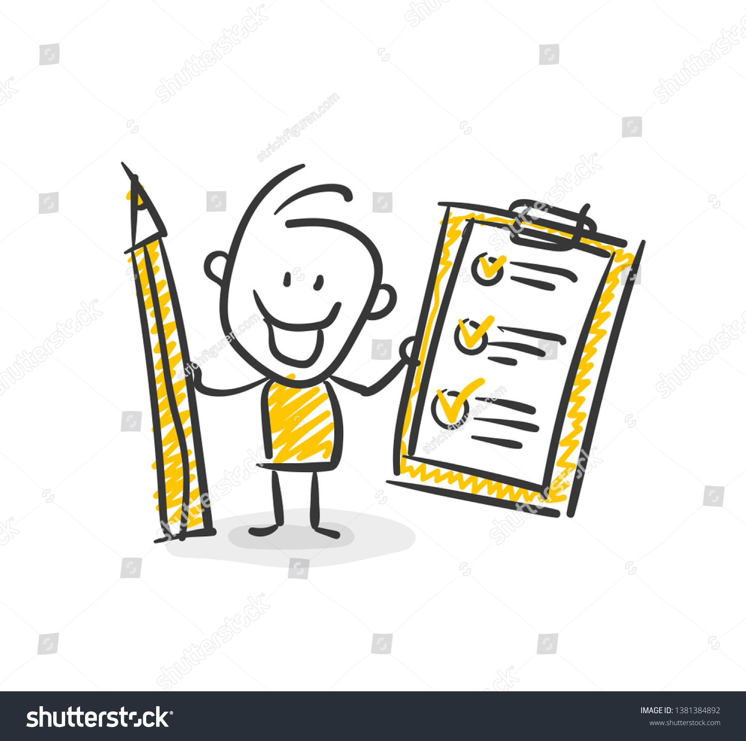 Smiling Business Stick Figure Stickman Checking: vector de stock (libre ...