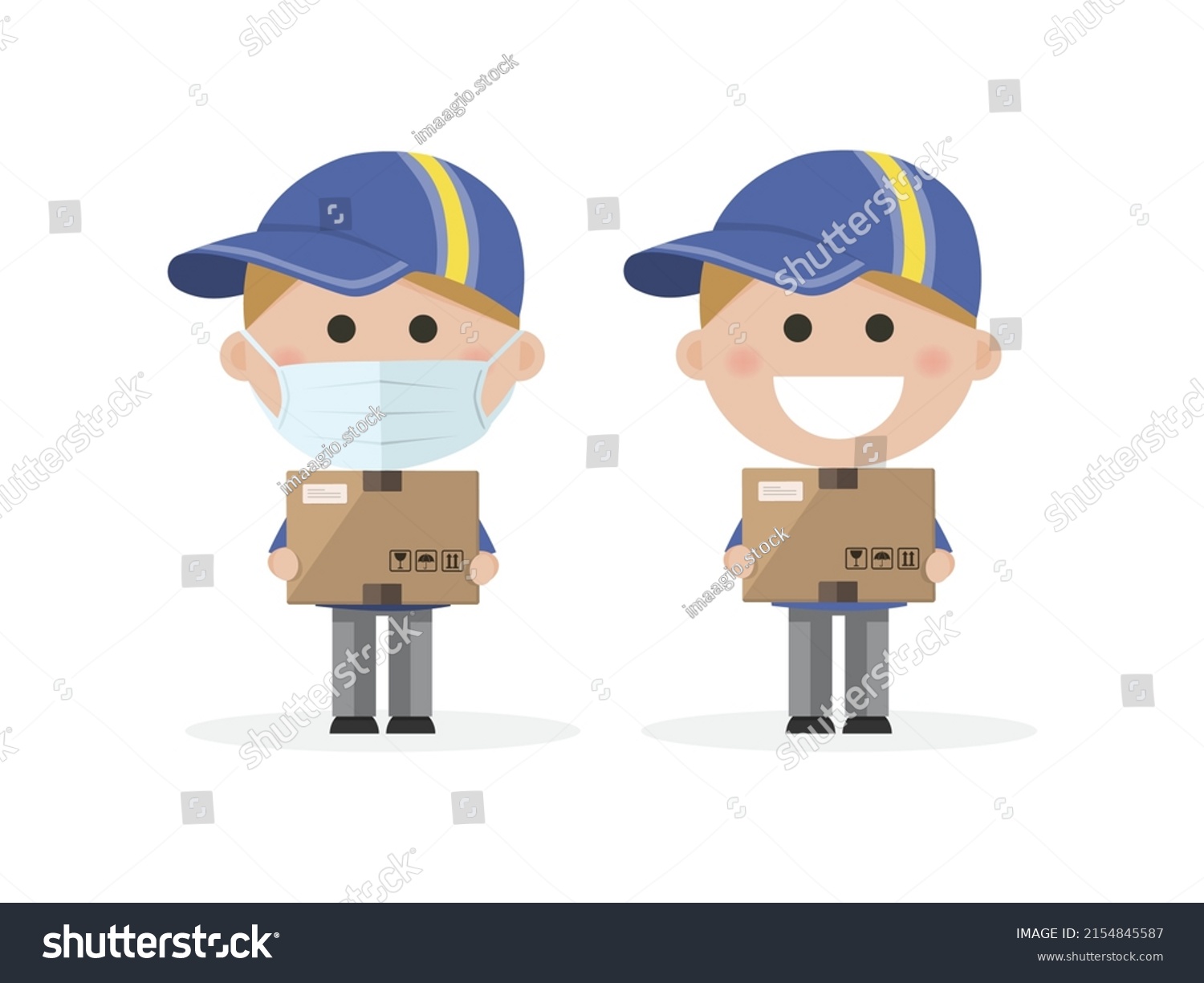Smiling Delivery Man Holding Package Stock Vector (Royalty Free ...