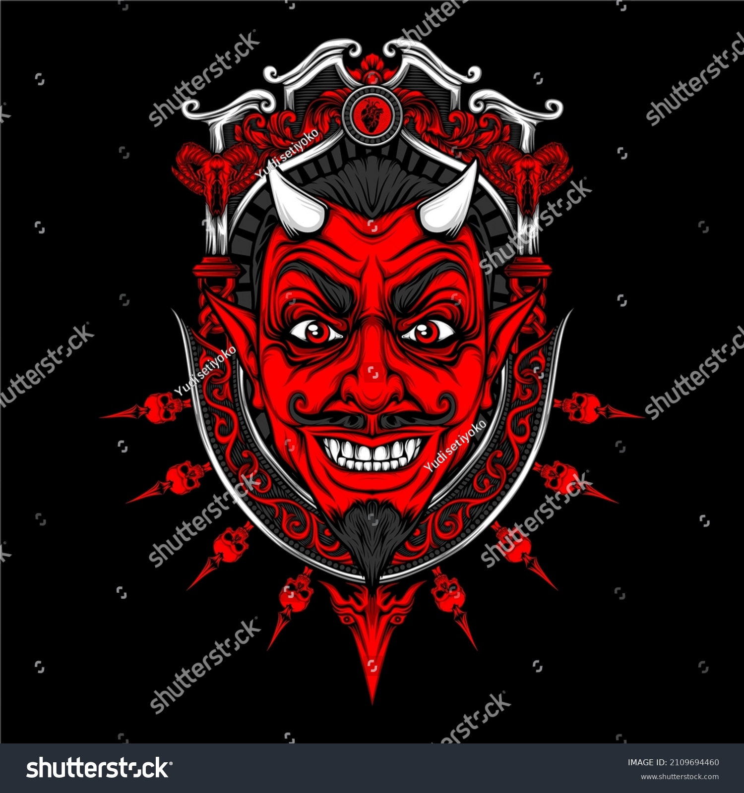 Smiling Devil Face Illustration Awesome Background Stock Vector ...