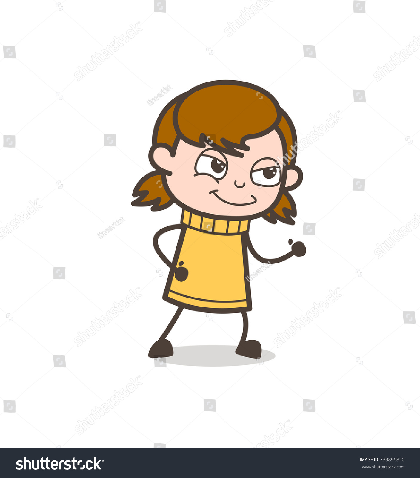 Smiling Face Walking Pose Cute Cartoon เวกเตอร์สต็อก ปลอดค่าลิขสิทธิ์