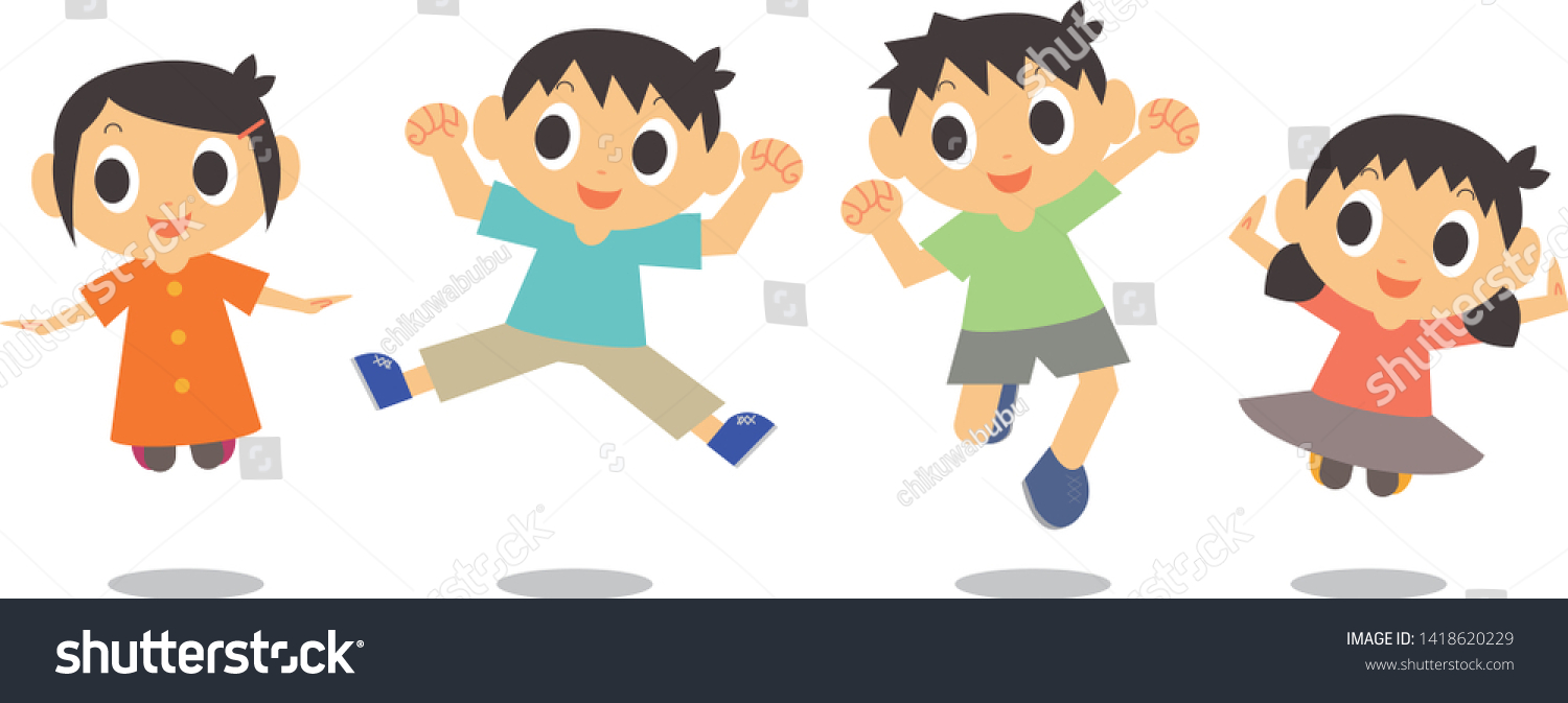 Smiling Kid Jumping Pose Set Stock Vector (Royalty Free) 1418620229