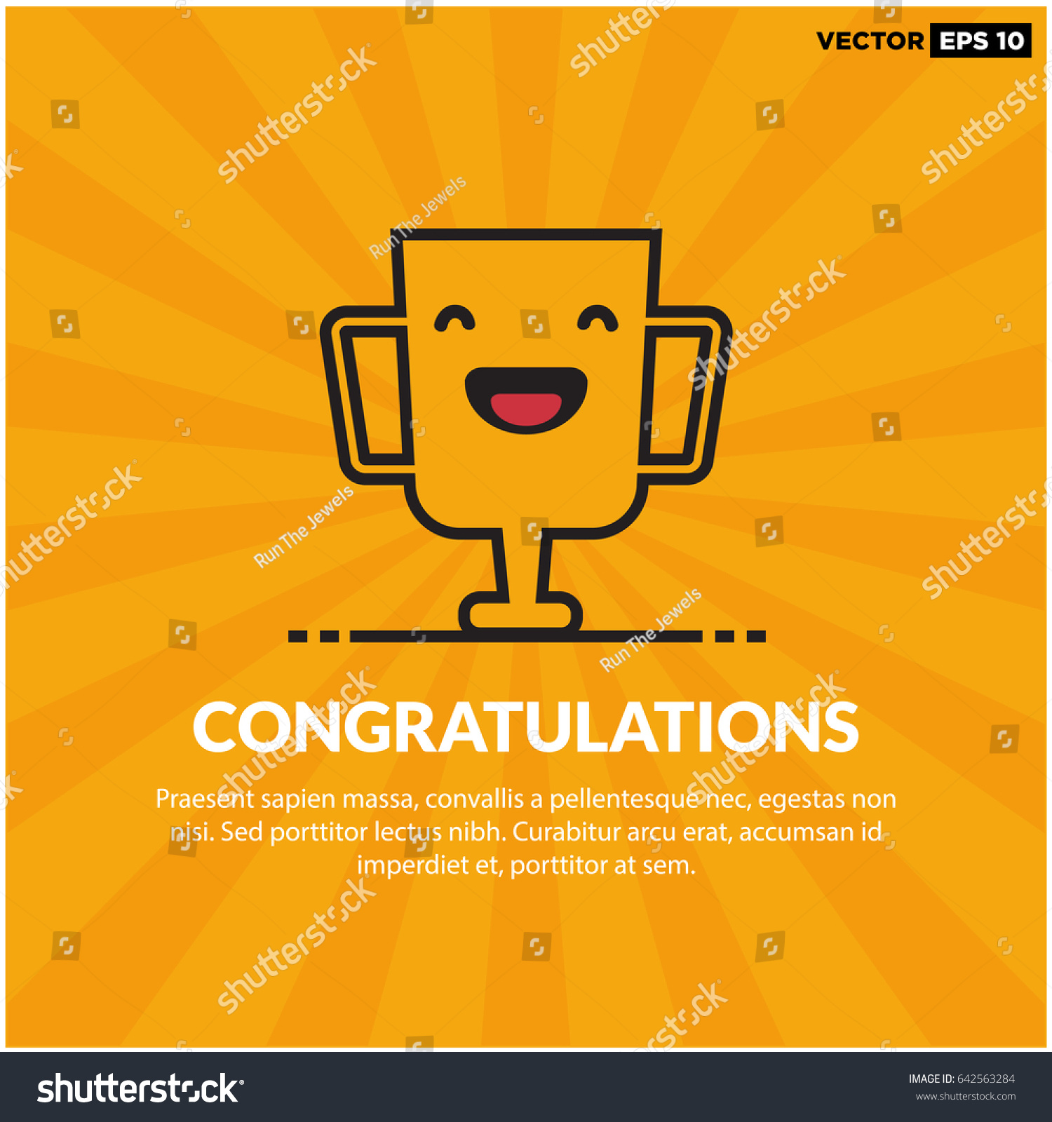 Smiling Trophy Congratulations Message Template 스톡 벡터(로열티 프리) 642563284 ...