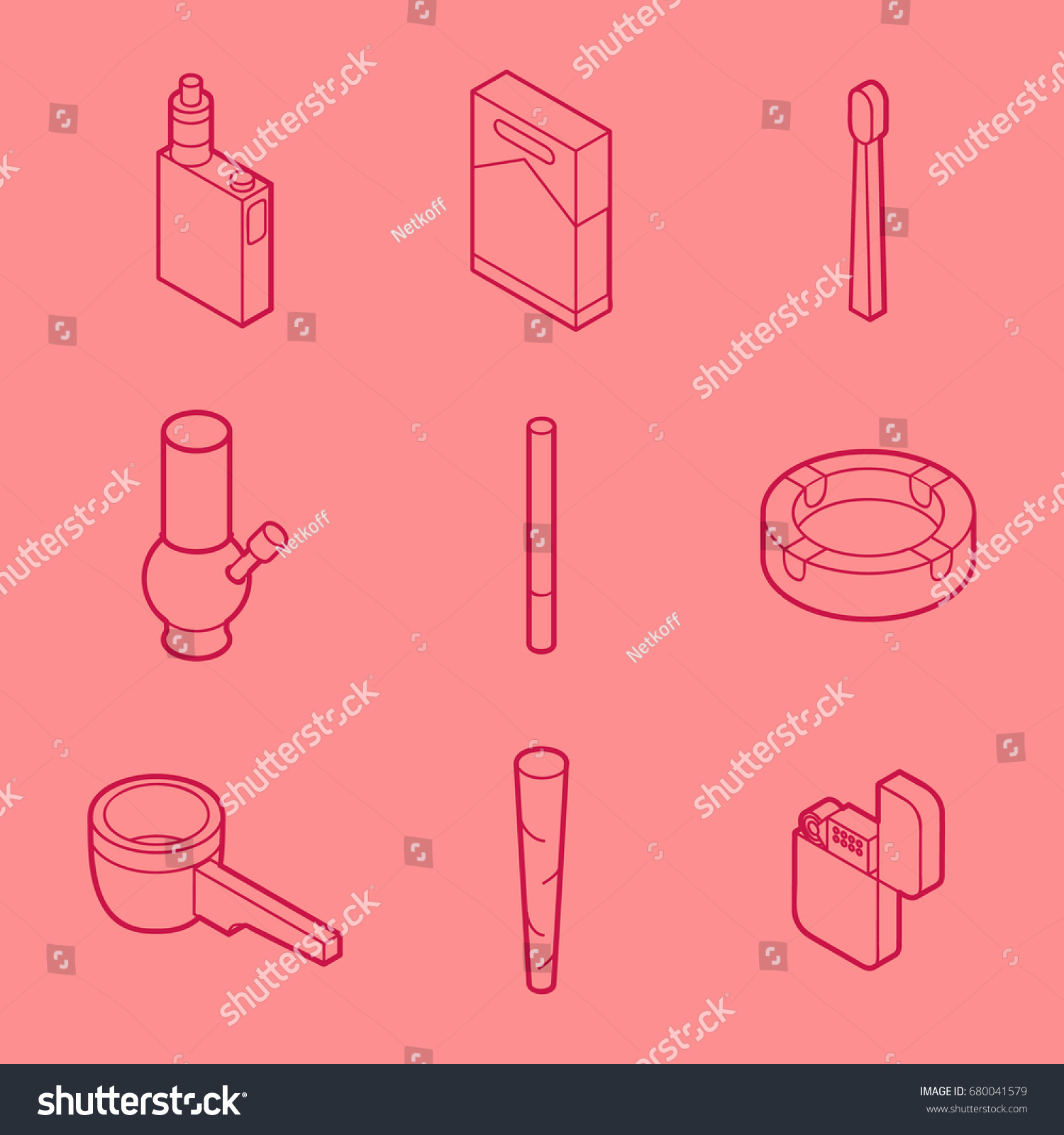 Smoking Flat Outline Isometric Set Stock Vector (Royalty Free ...