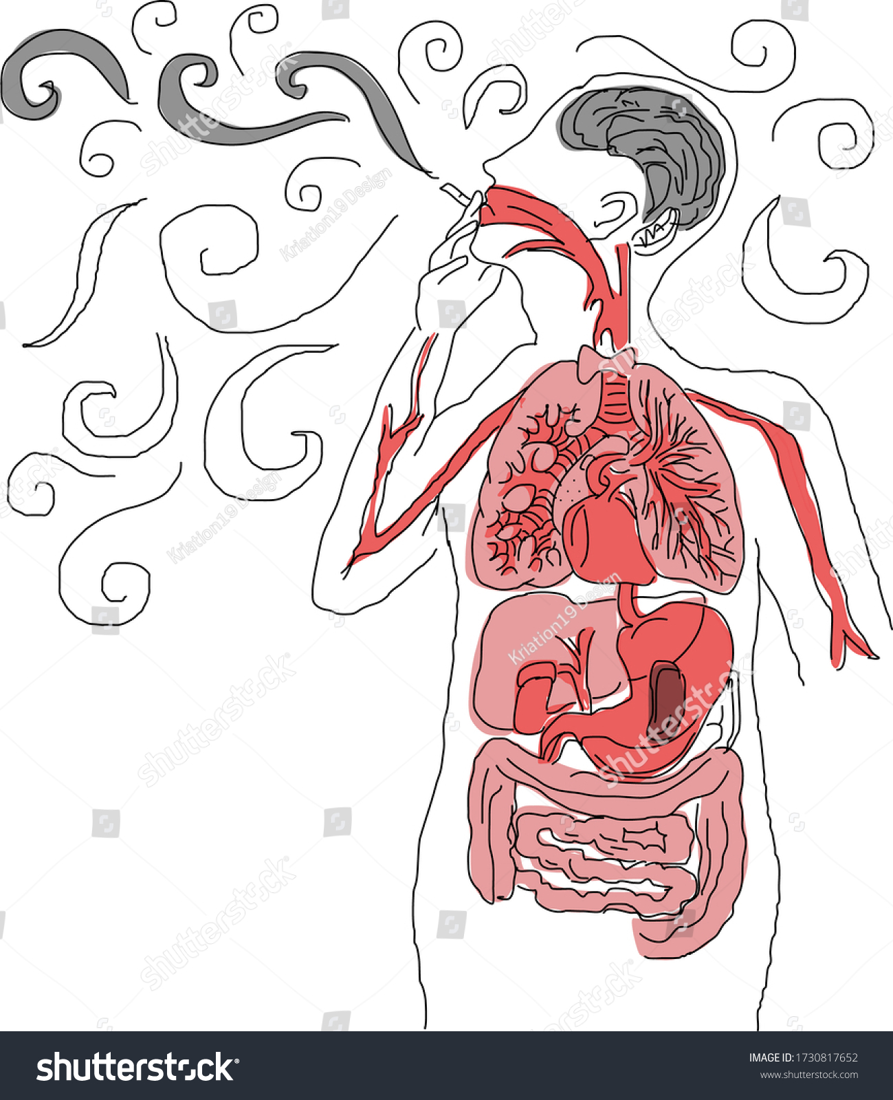 Smoking Human Body Freehand Vector Drawing: เวกเตอร์สต็อก (ปลอดค่า ...