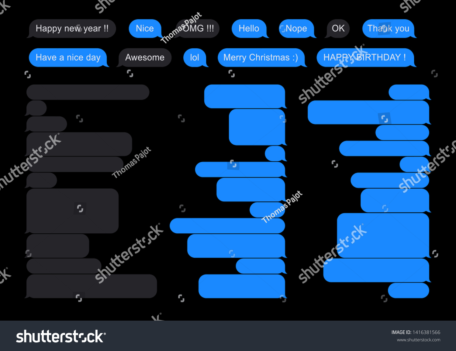 Sms Flat Bubbles Messages Dark Mode Stock Vector (Royalty Free) 1416381566