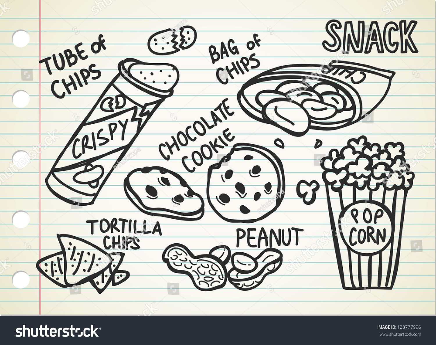 Snack Doodle Stock Vector (Royalty Free) 128777996