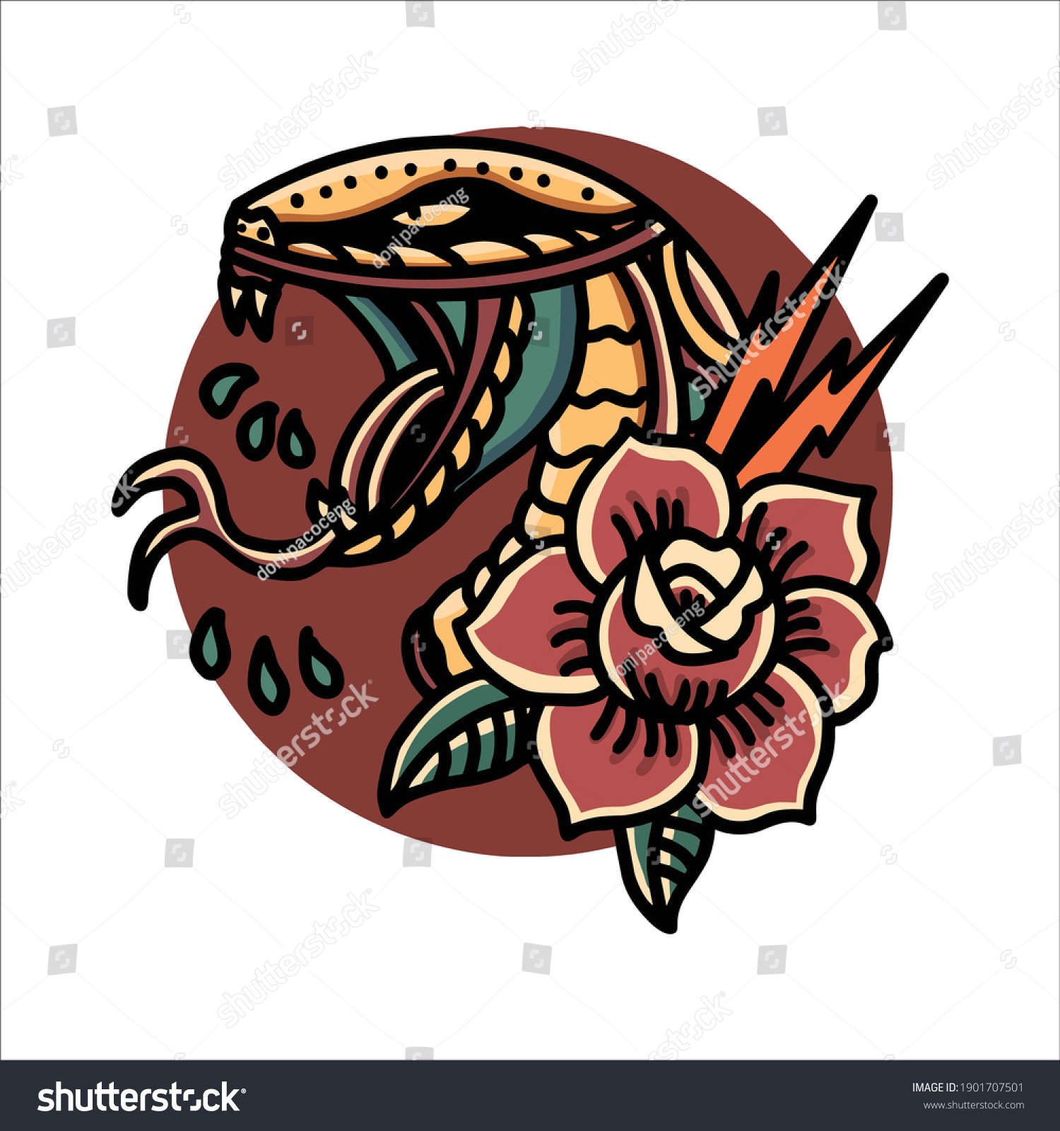 Snake Rose Tattoo Vector Design Stock Vector (Royalty Free) 1901707501 ...