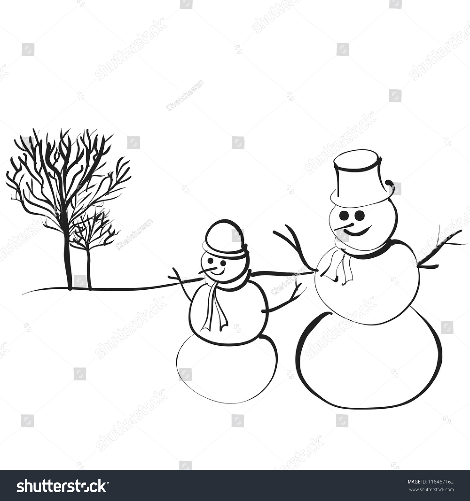 Snow Man Sketch Vector Stock Vector (Royalty Free) 116467162 | Shutterstock